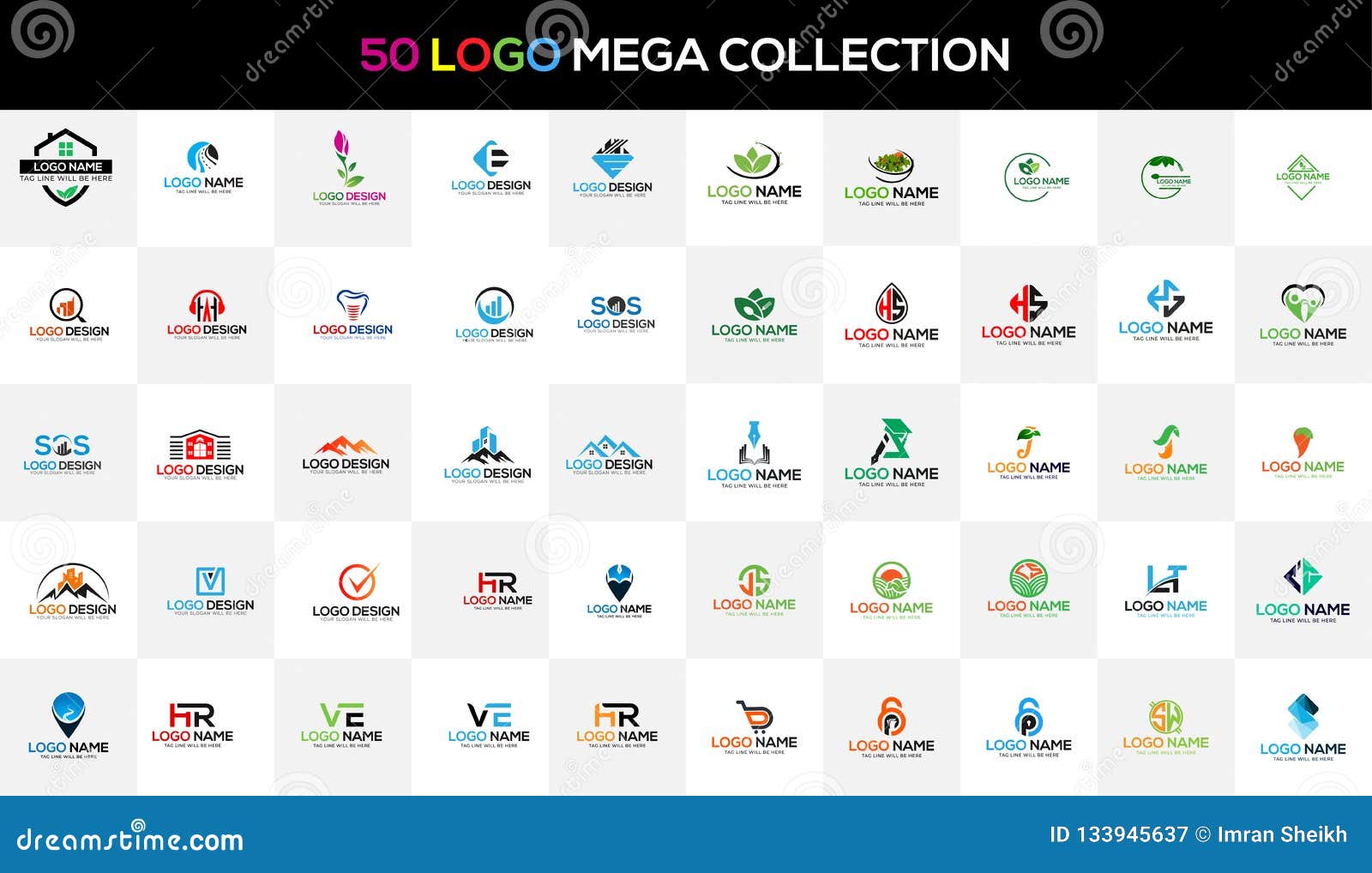 Modern Minimal Mega Vector 50 Logo Set Collection Stock Vector ...