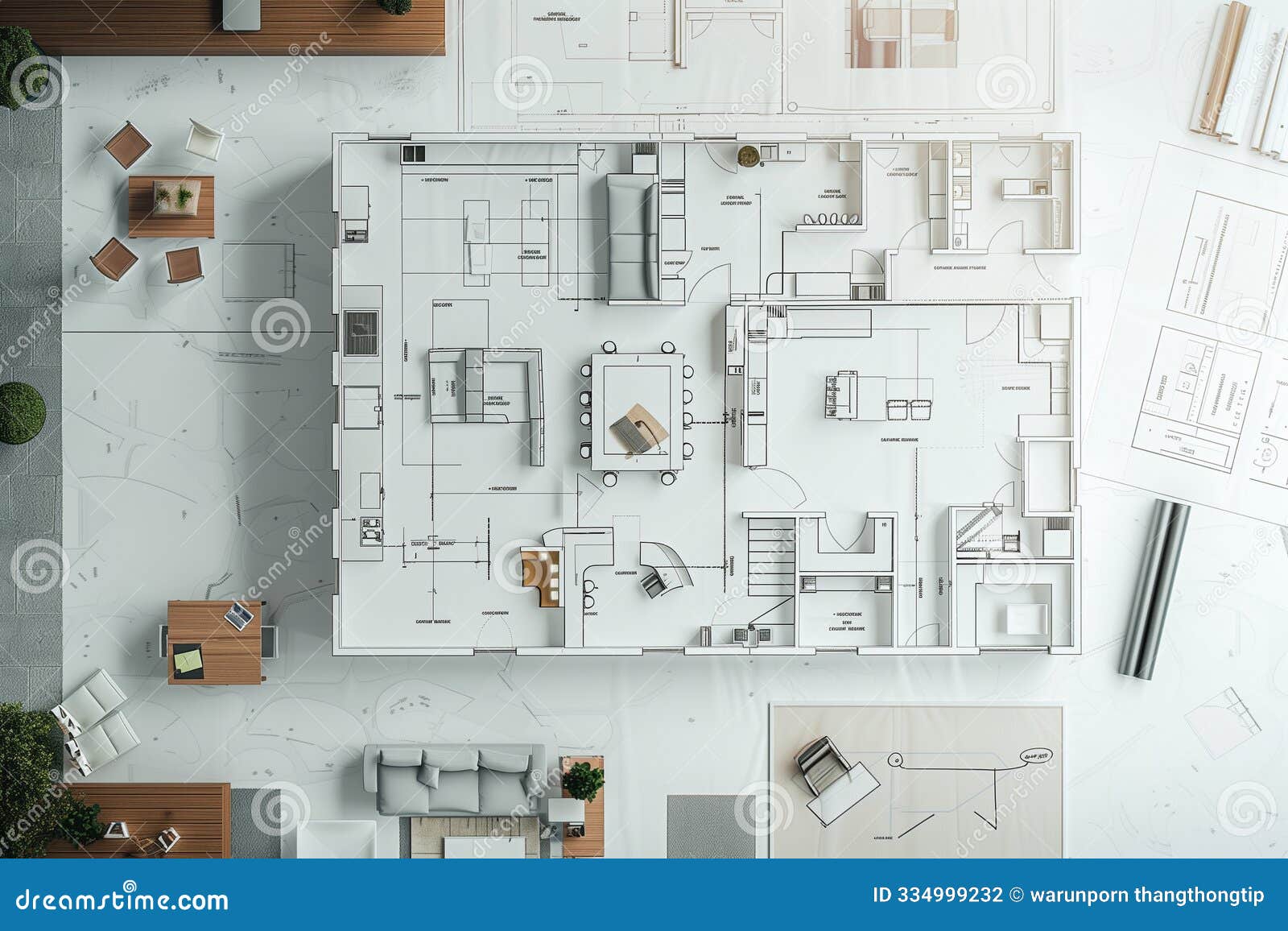 Layout Floor Plan Overhead Outlined Interior Design Top View ...