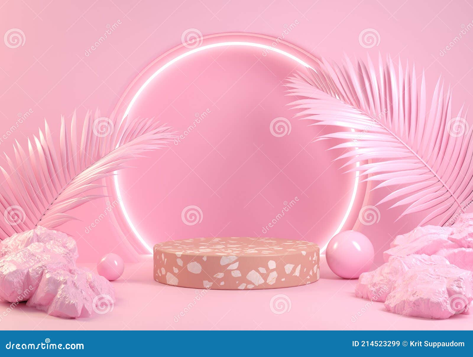 Modern Minimal Pink Platform Natural Concept with Neon Light Abstract ...