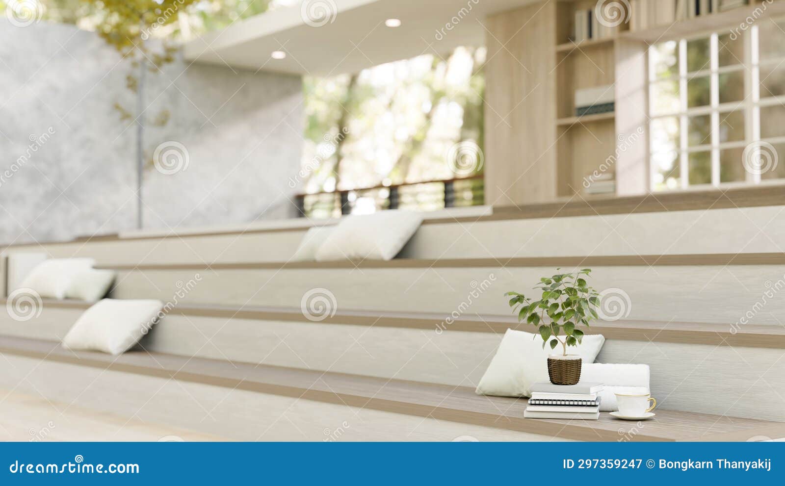 A Modern, Minimal Spacious Library or Building Hall with Large Stairs ...