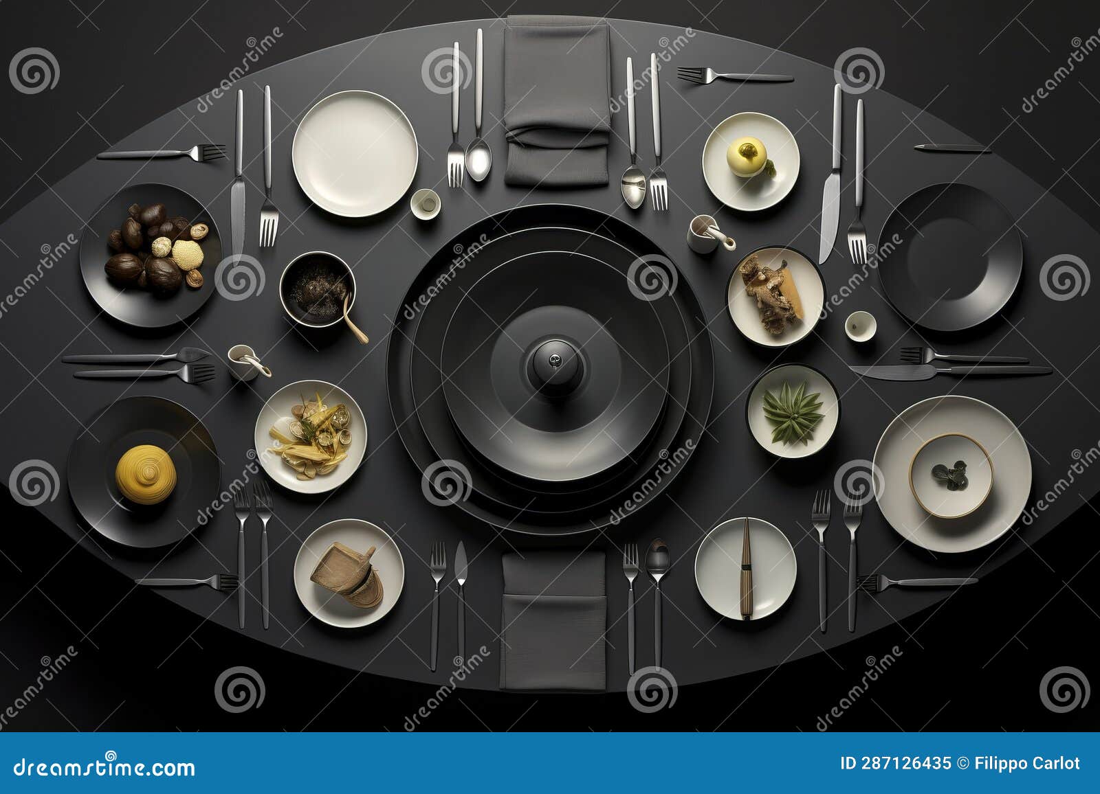 Modern Minimal Table Setting on Black Stock Image - Image of sleek ...