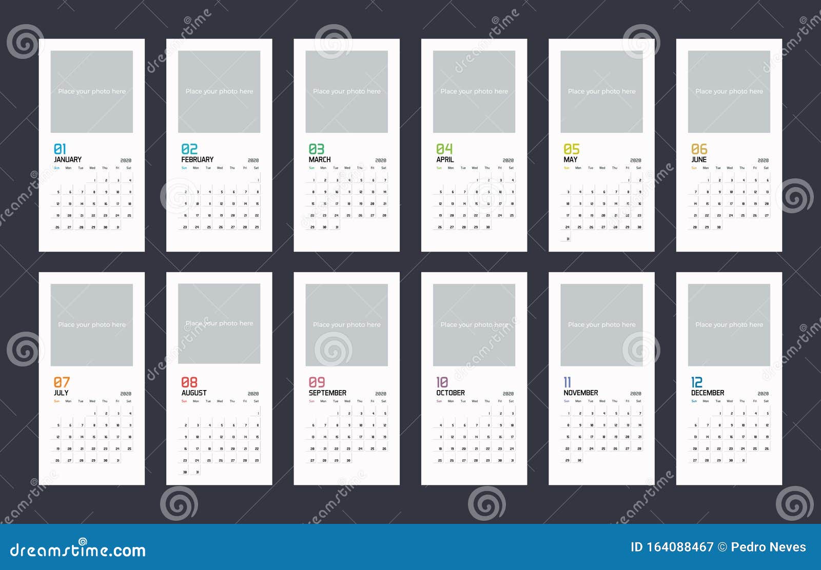 Modern Minimal Vertical Calendar Planner Template for 2020. Vector ...