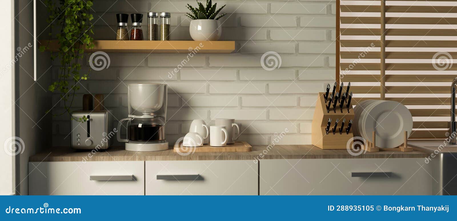 A Modern Minimal White Kitchen Interior with Kitchen Appliances on a ...