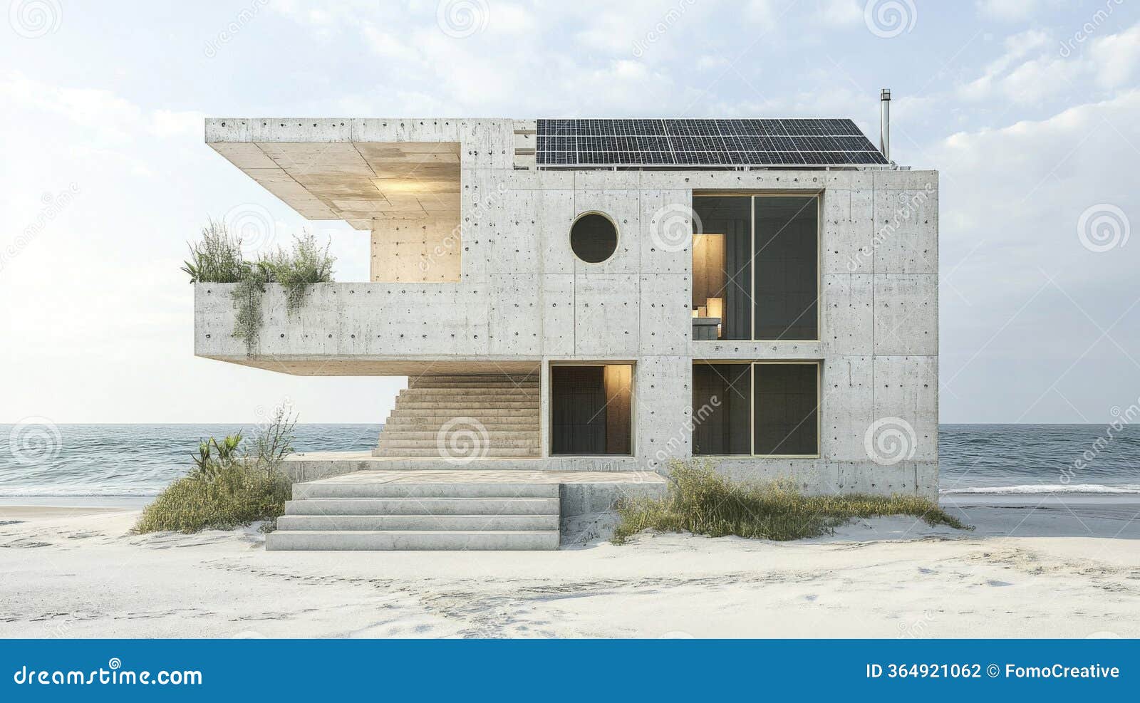 Minimalist Beach House Sketch With Rocks And Boats Royalty-Free ...