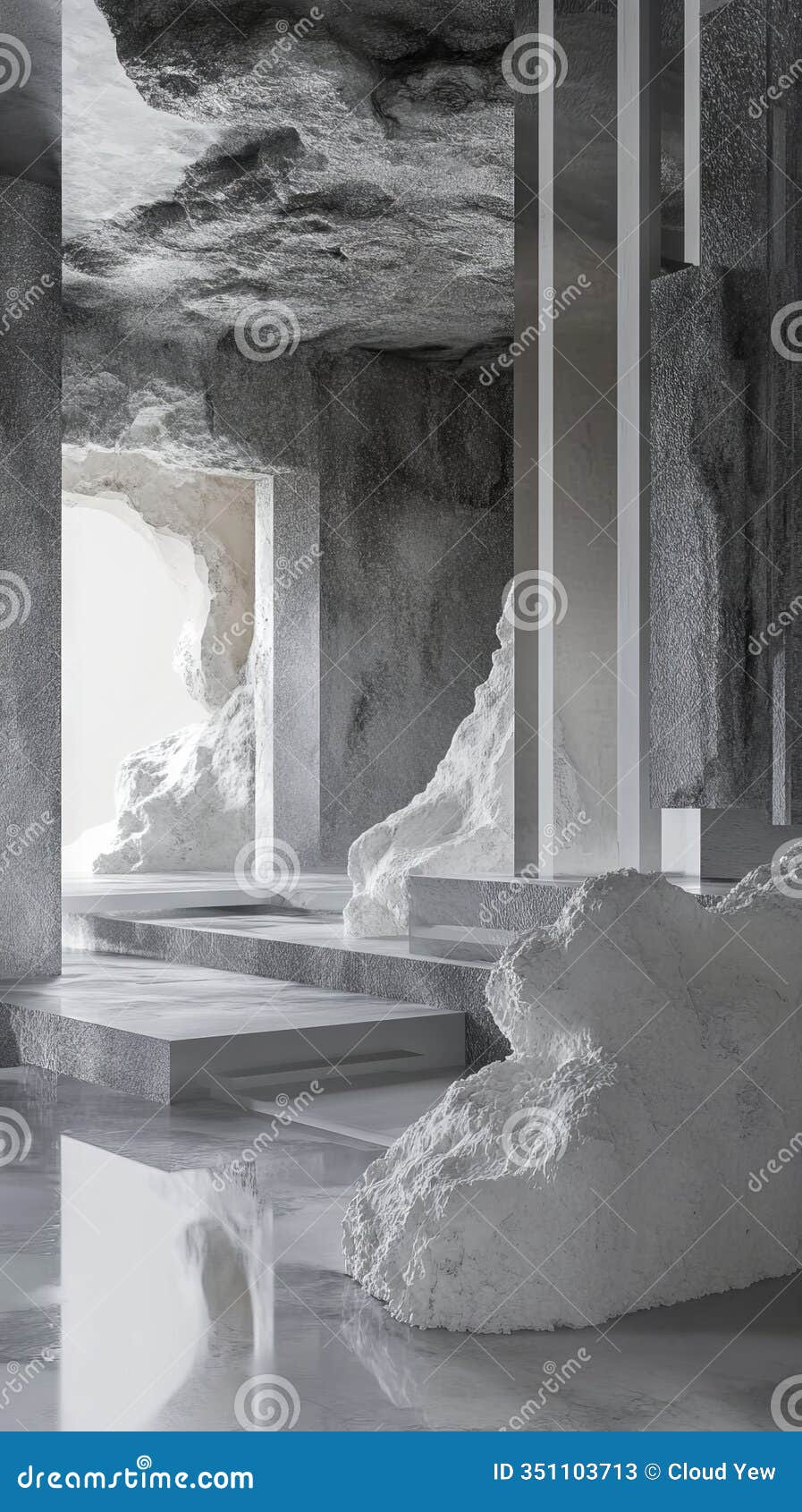 Modern Minimalist Cave Interior with Natural Light and Geometric ...