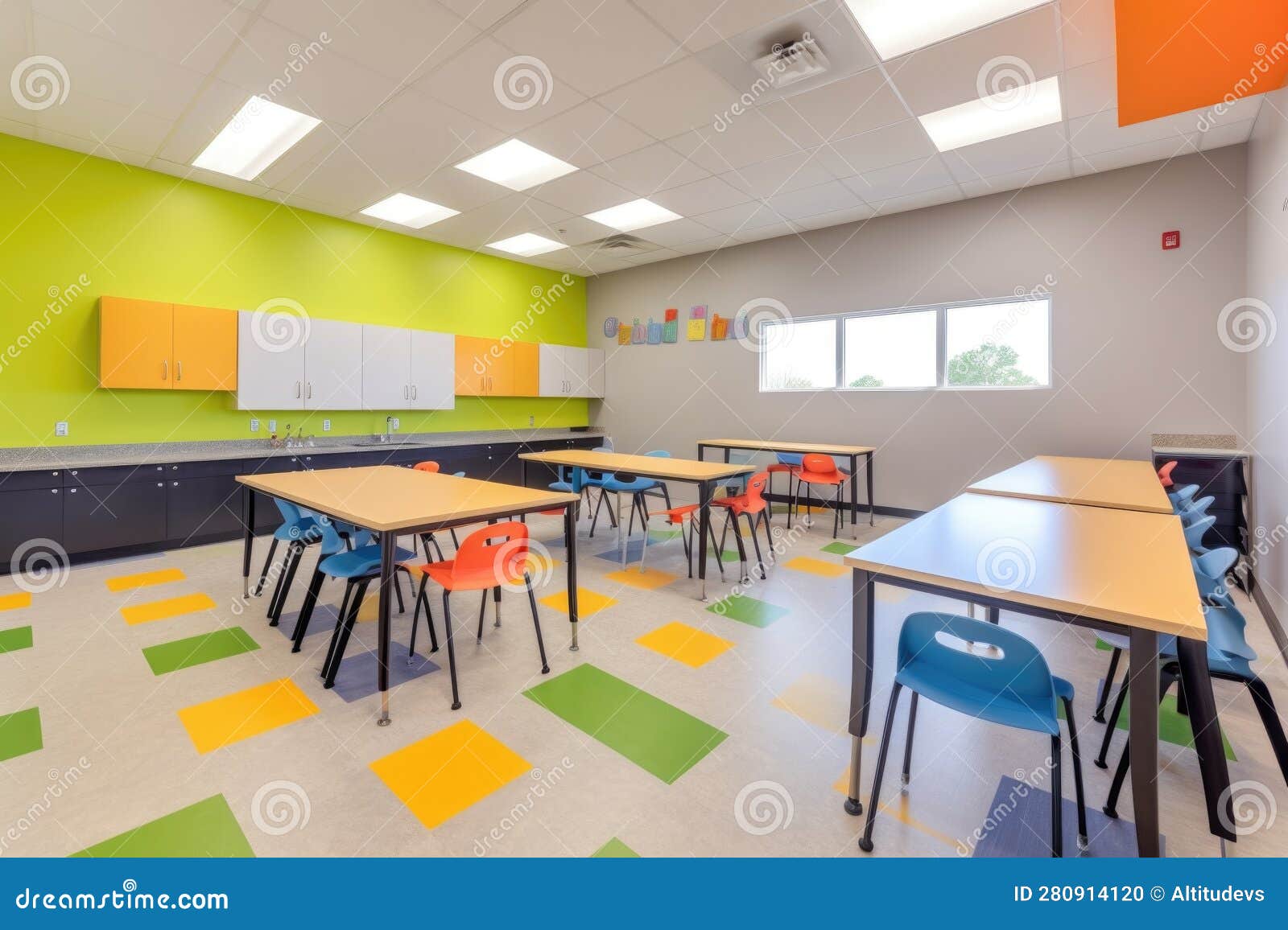 Modern, Minimalist Classroom with Clean Lines and Bright Colors Stock ...