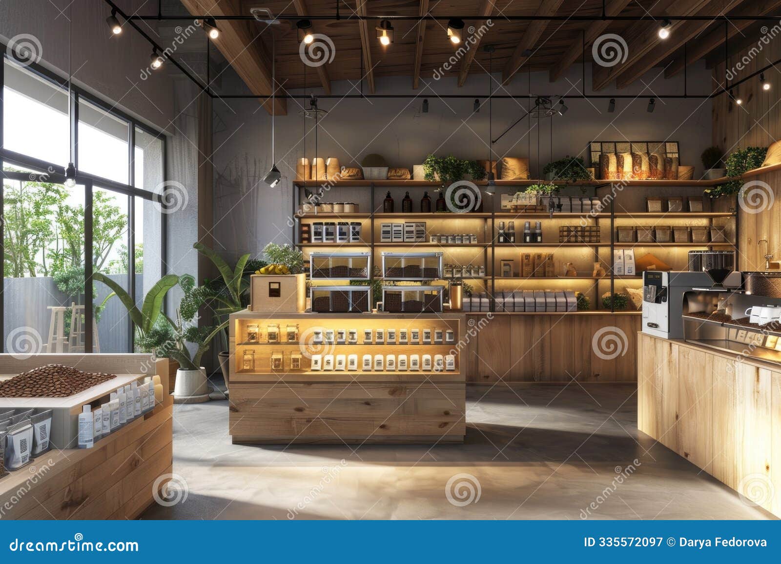 Modern Minimalist Coffee Shop Interior with Sleek Design and Ambient ...