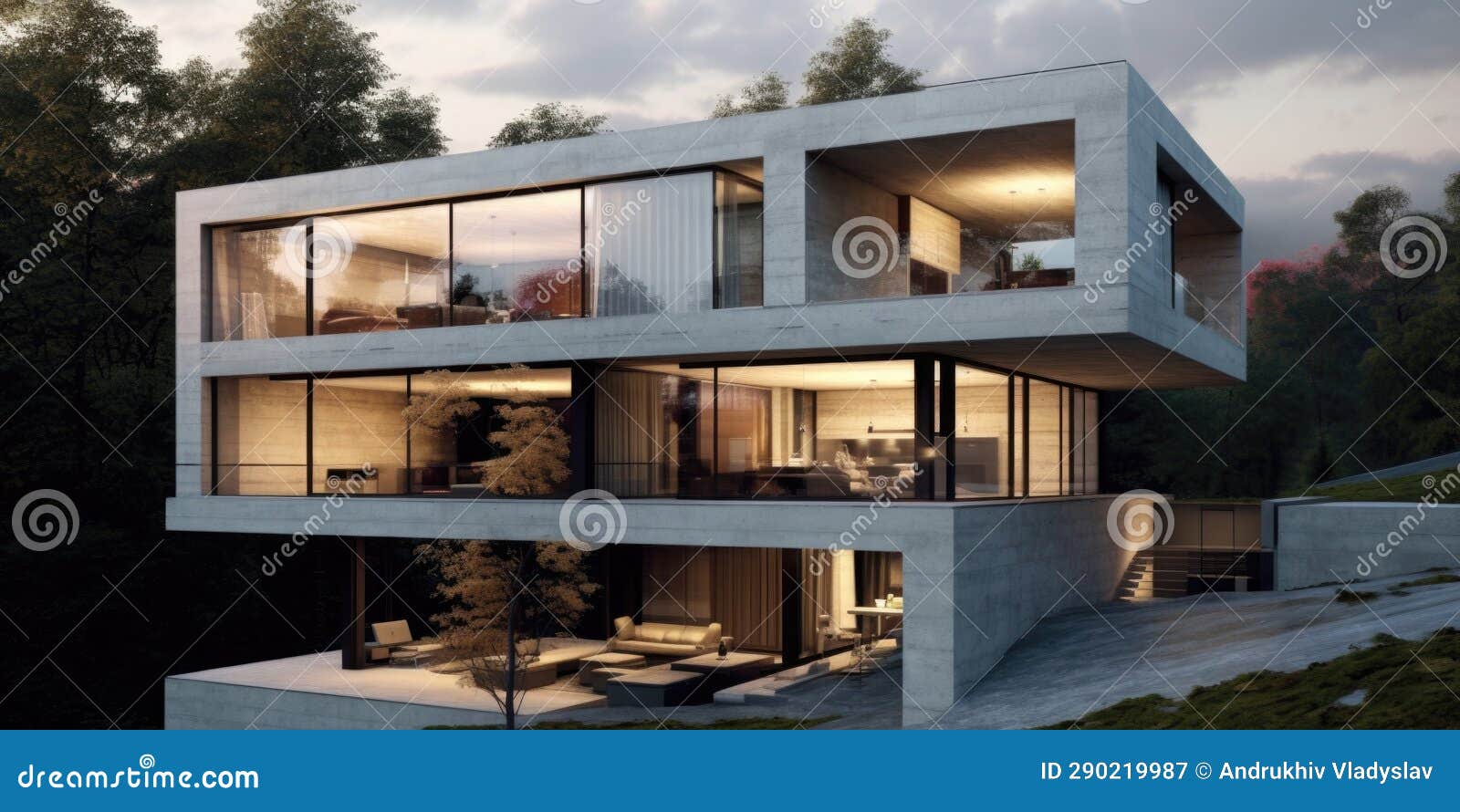 Modern Minimalist Concrete and Glass Stack-cube House. Villa with ...