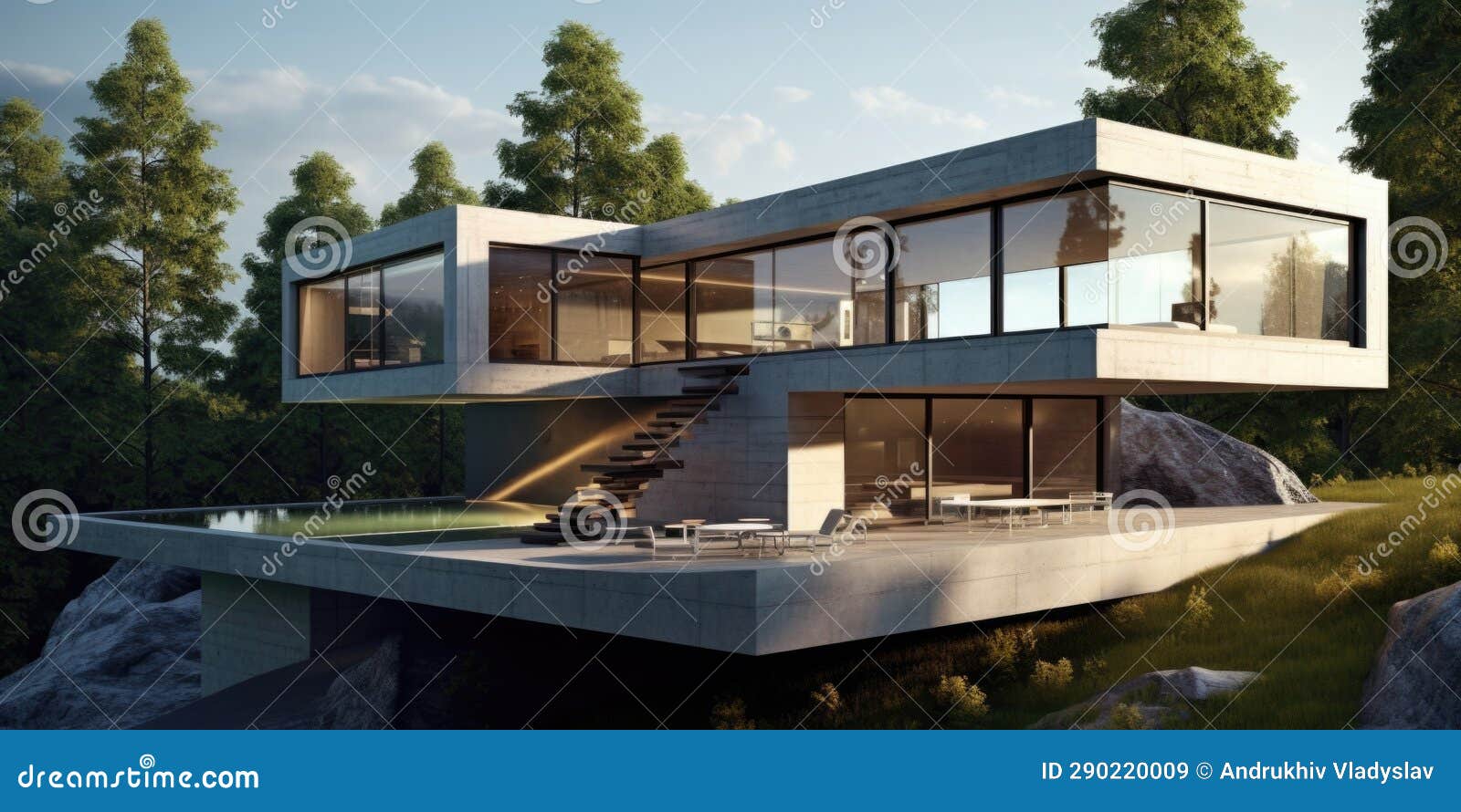 Modern Minimalist Concrete and Glass Stack-cube House. Villa with ...