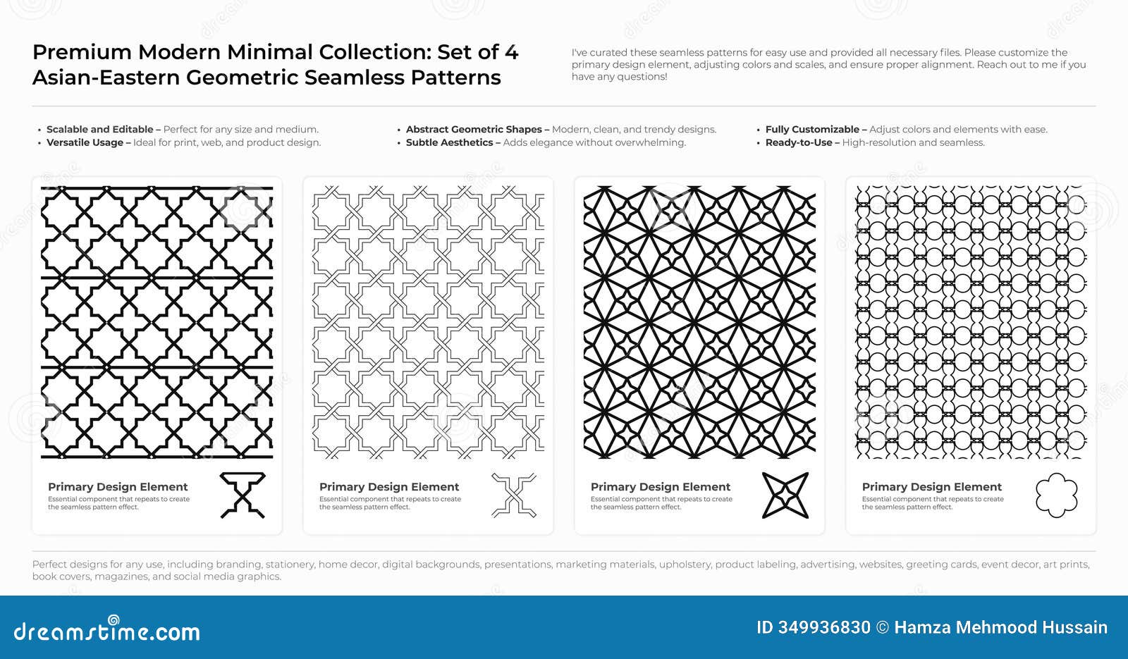 Modern, Minimalist and Geometric Seamless Pattern Set. Arabic, Persian ...