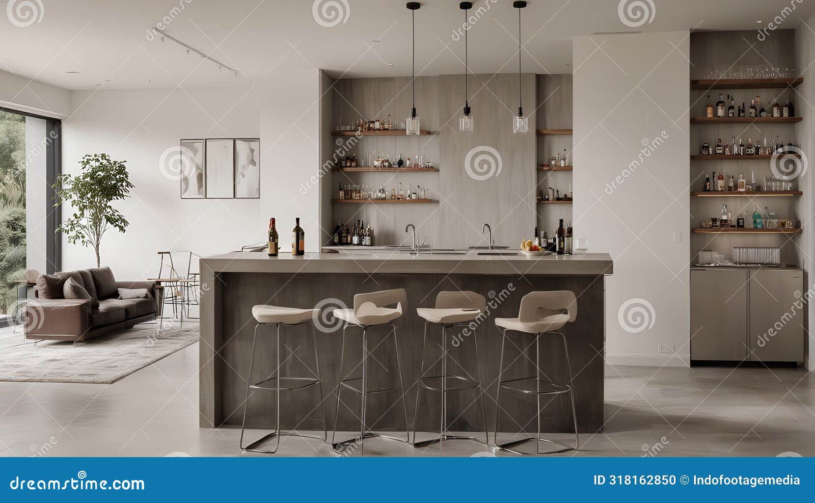 Modern Minimalist Home Bar with a Minimalist Design, a Waterfall ...