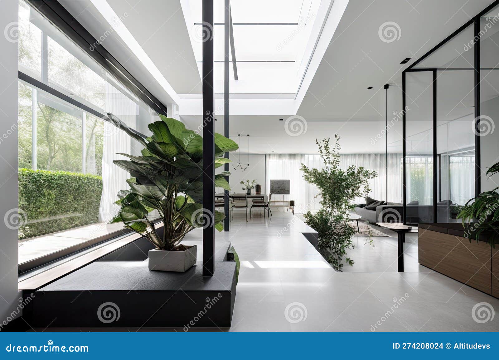Modern, Minimalist Home with Greenery on Windowsills and Sleek Surfaces ...