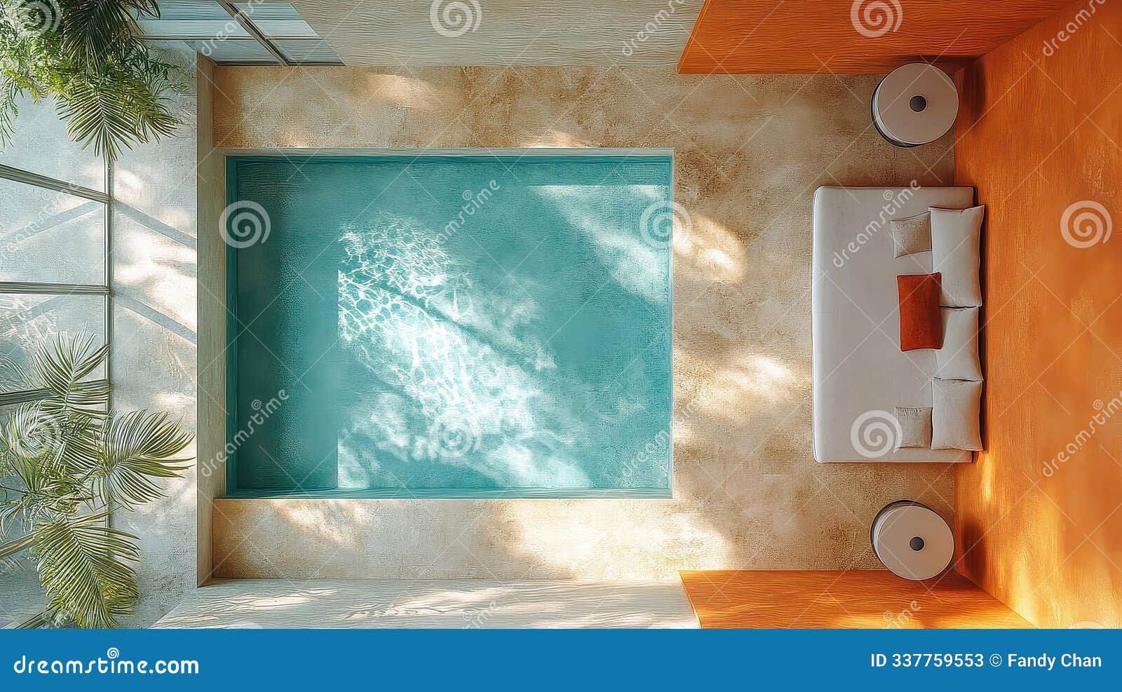 Modern Minimalist Home Interior Design with a Pool and Sofa Stock ...