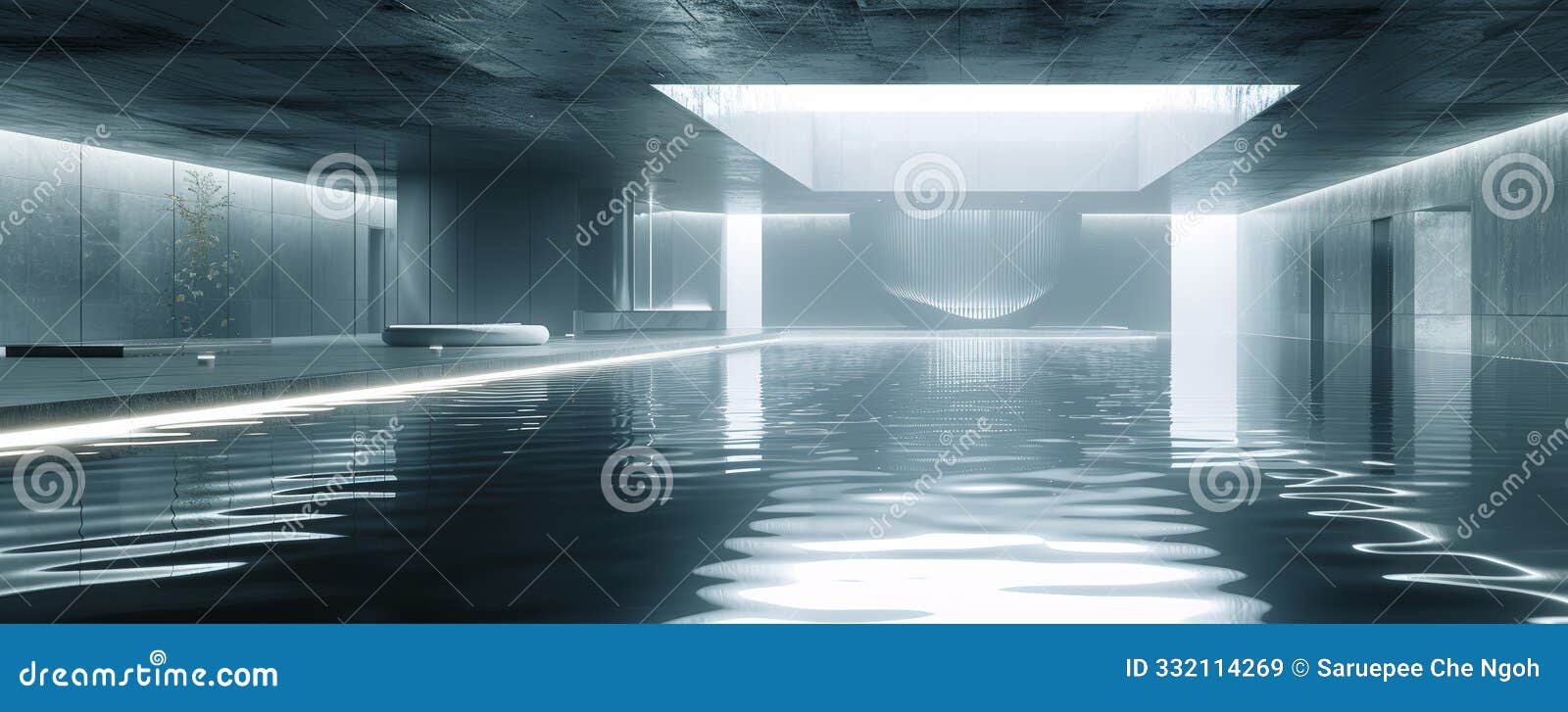 Modern Minimalist Indoor Pool with Skylight and Waterfall Feature in ...