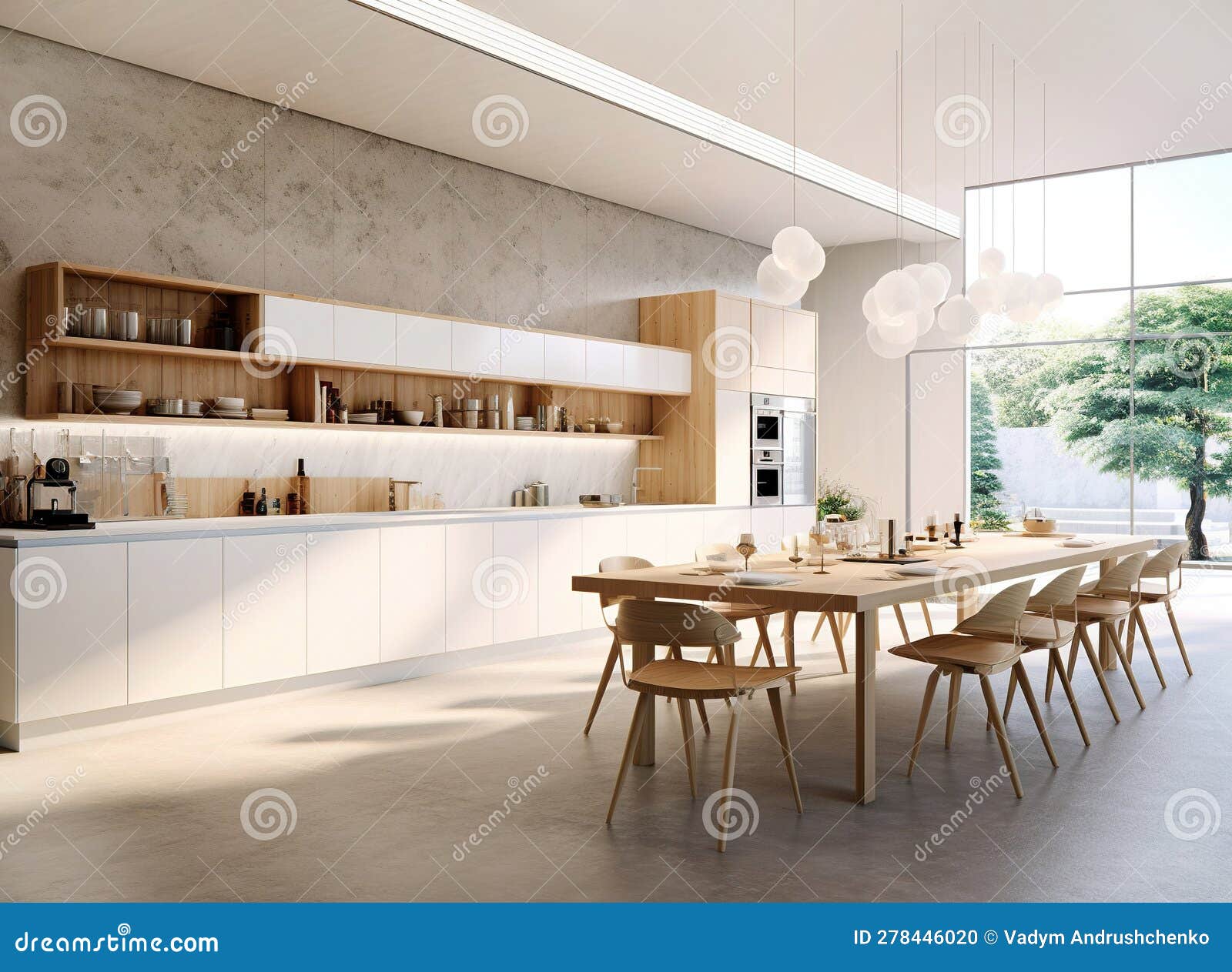 Modern Minimalist Interior Design of Luxury Kitchen, Dining Table and ...