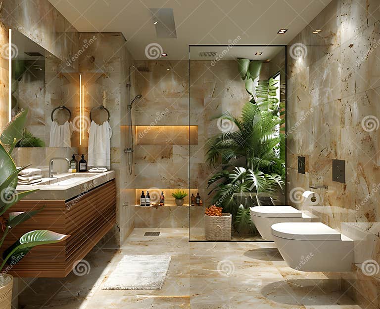 Modern Minimalist Italian Bathroom Design Stock Illustration ...