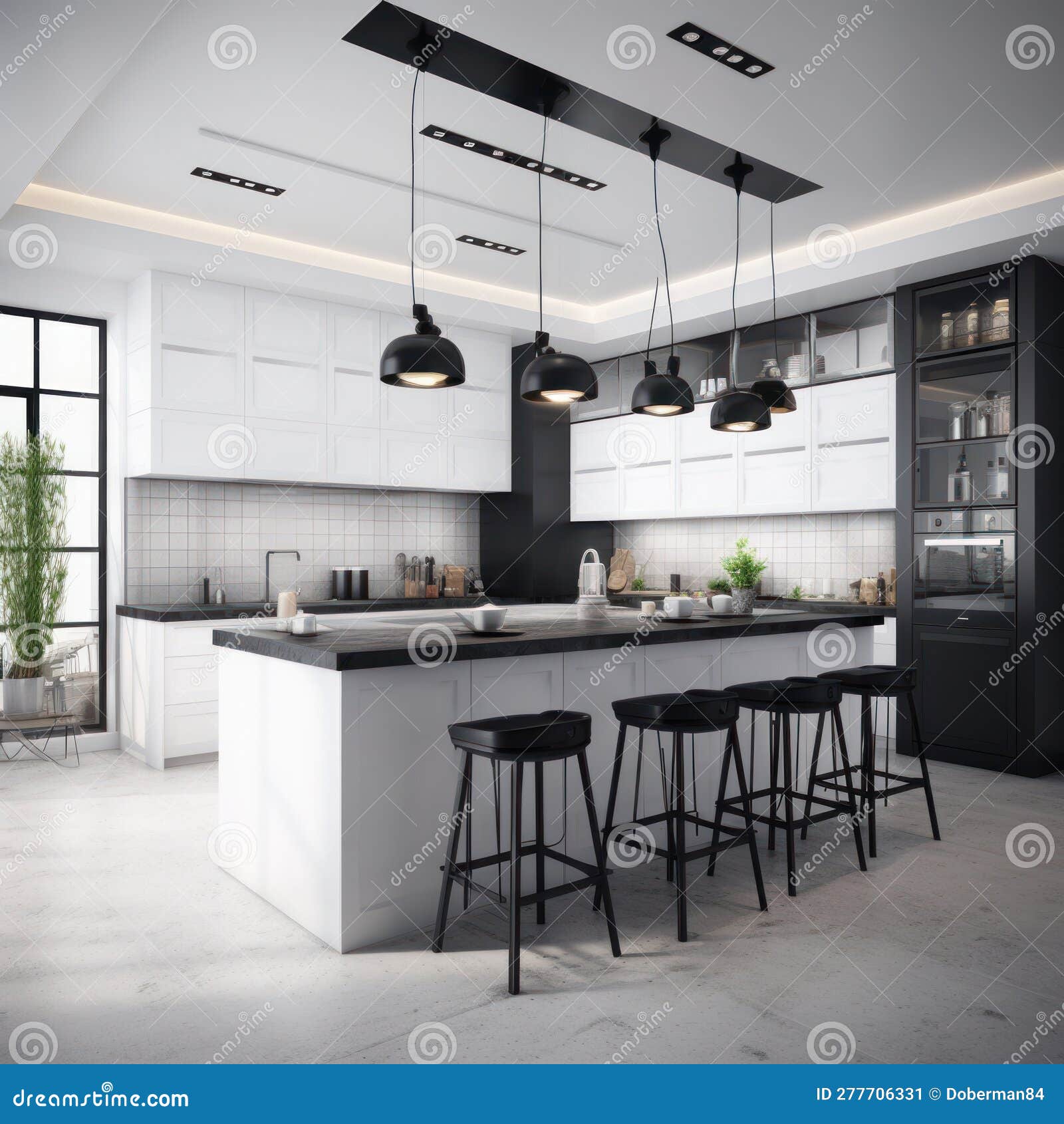 Modern Minimalist Kitchen in Black and White with Loft-style Elements ...