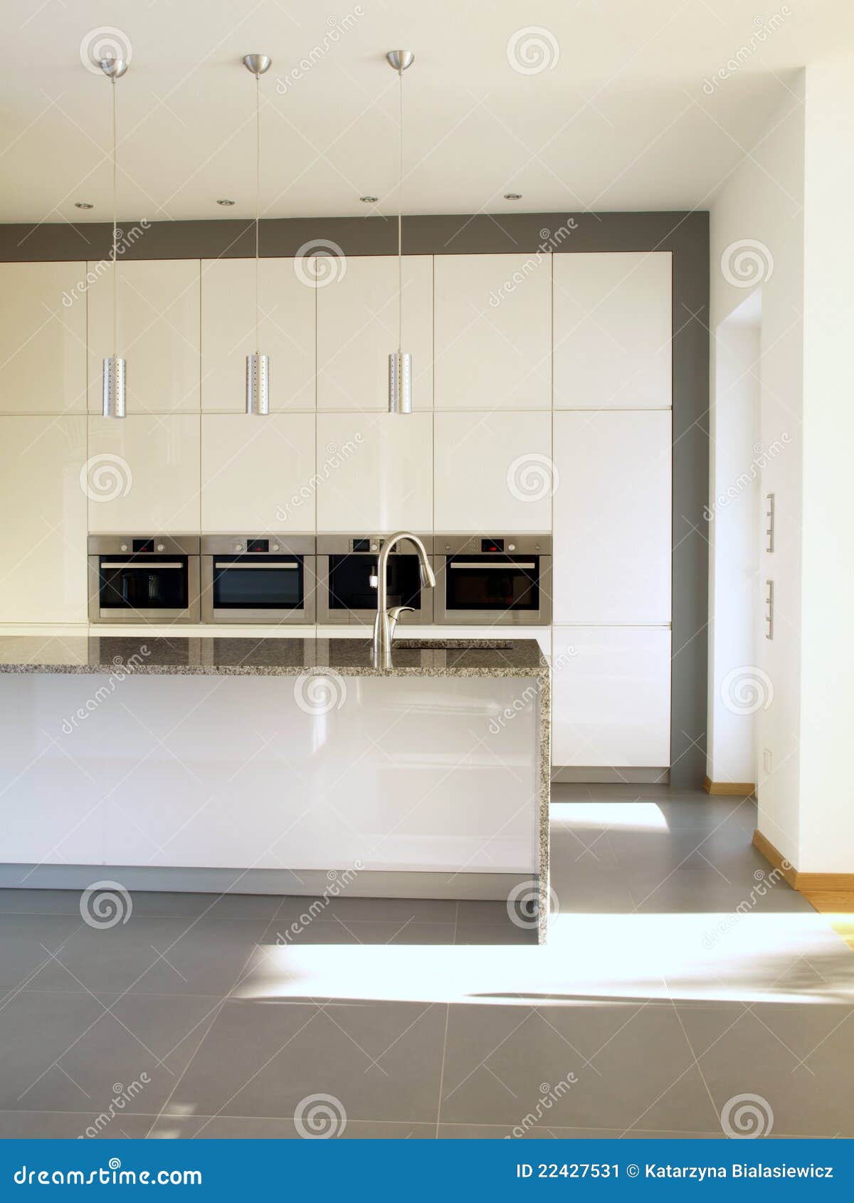 Modern Minimalist Kitchen in White Stock Image - Image of domestic ...