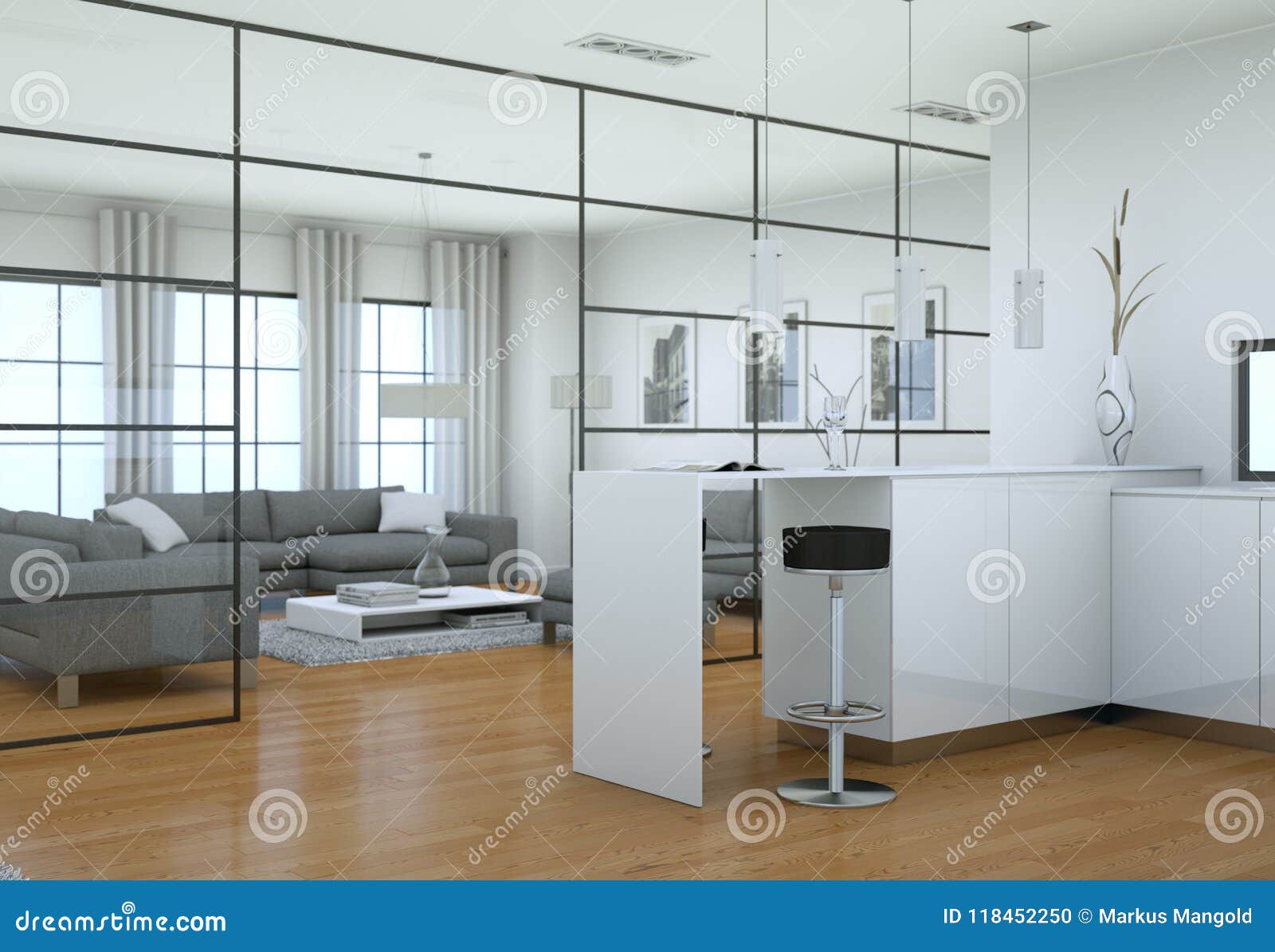 Modern Minimalist Living Room Interior in Loft Design Style with Sofas ...