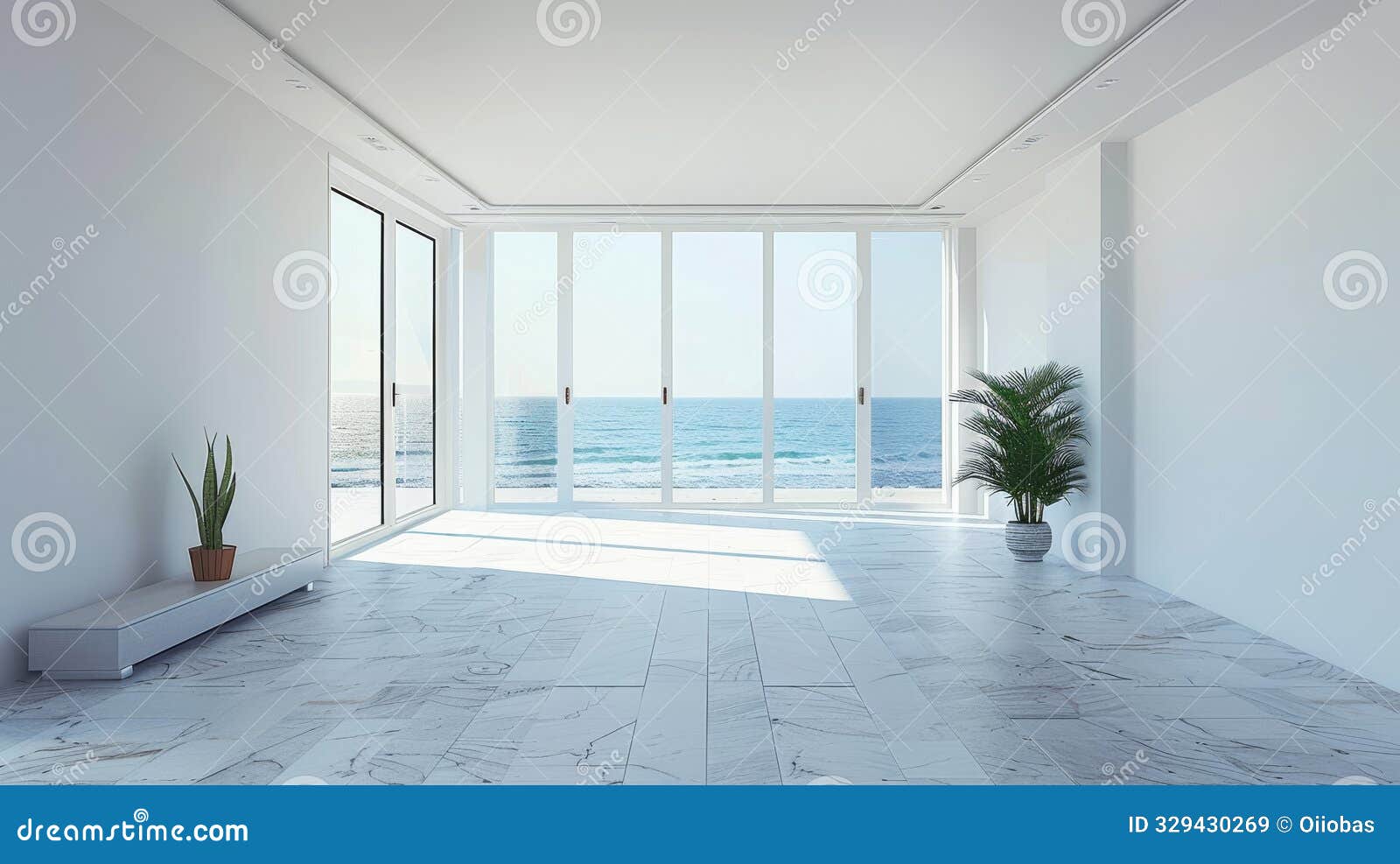 Modern Minimalist Living Room with Ocean View - Interior Design Stock ...