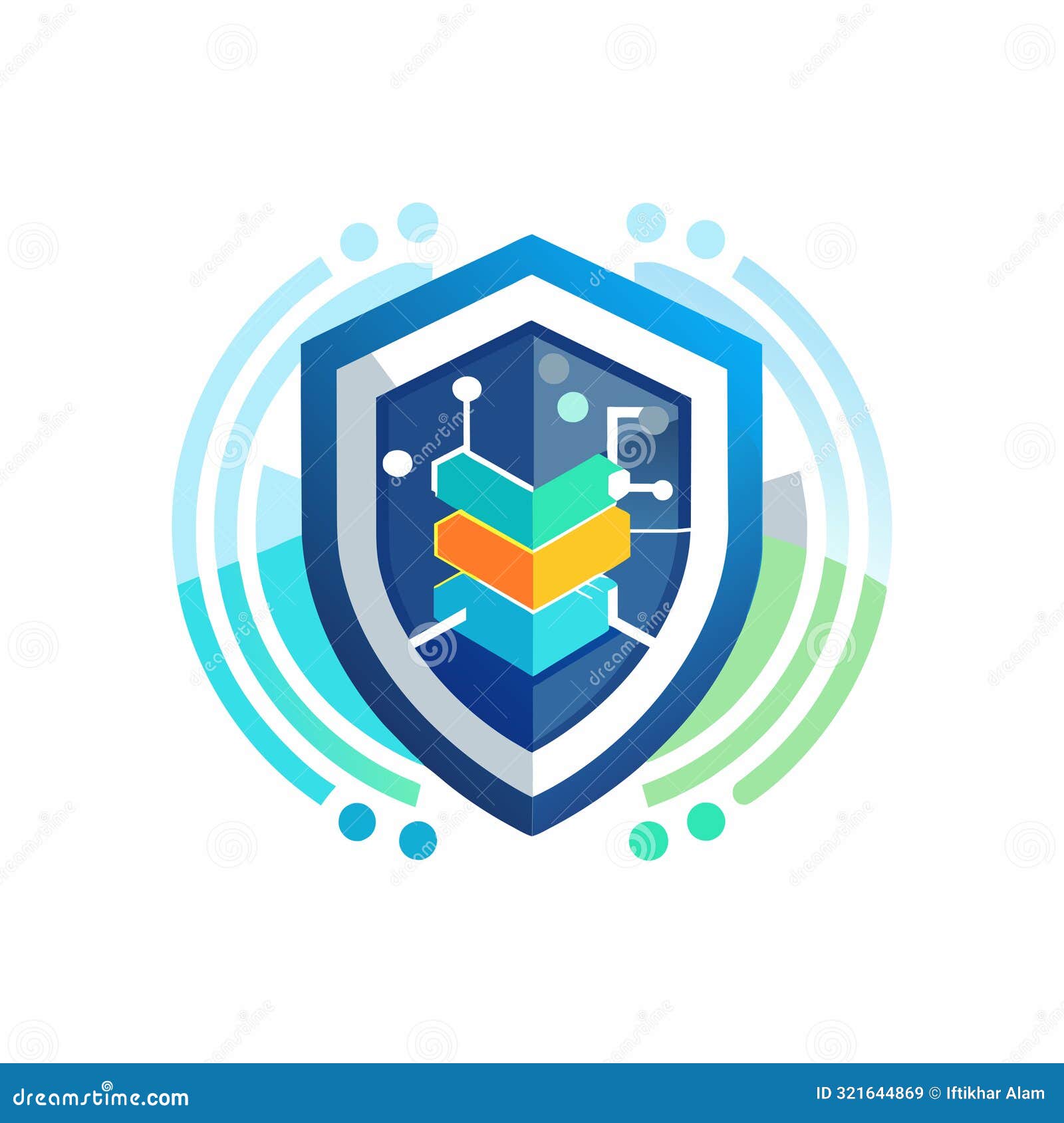 A Modern, Minimalist Logo Depicting a Data Server Protected by a Shield ...