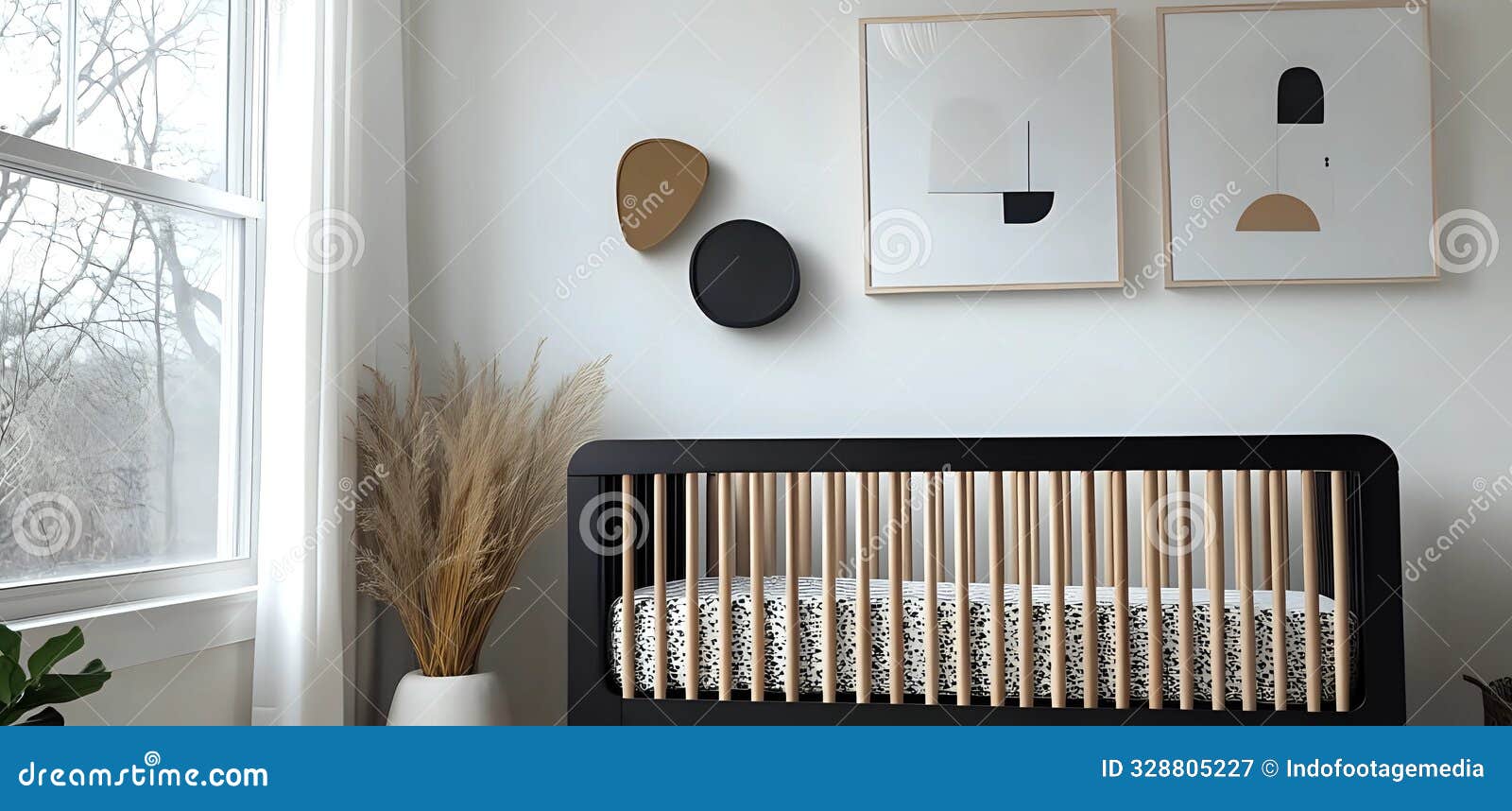 Modern Minimalist Nursery with Black and White Design. Close Shot Stock ...