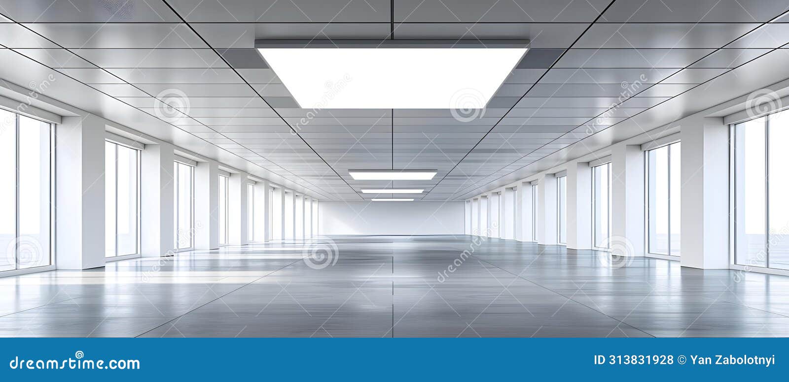 Minimalist Armstrong Ceiling Design With Bright Centered Light. Concept ...