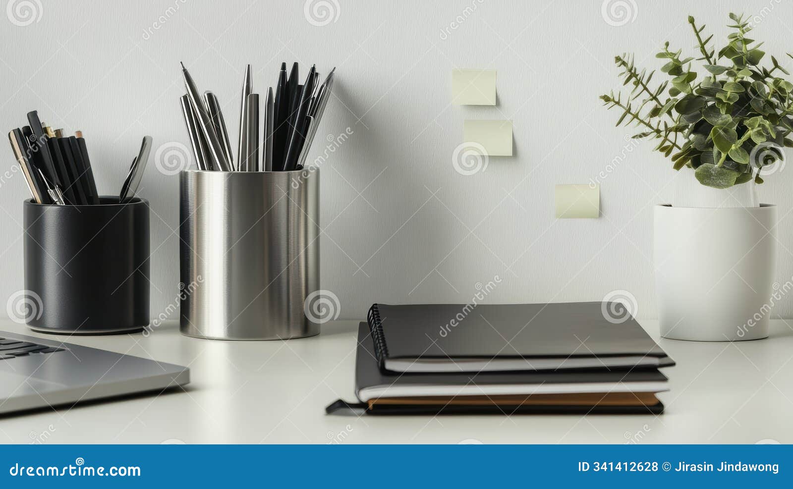 Modern Minimalist Office Desk Setup with Stationery Stock Illustration ...