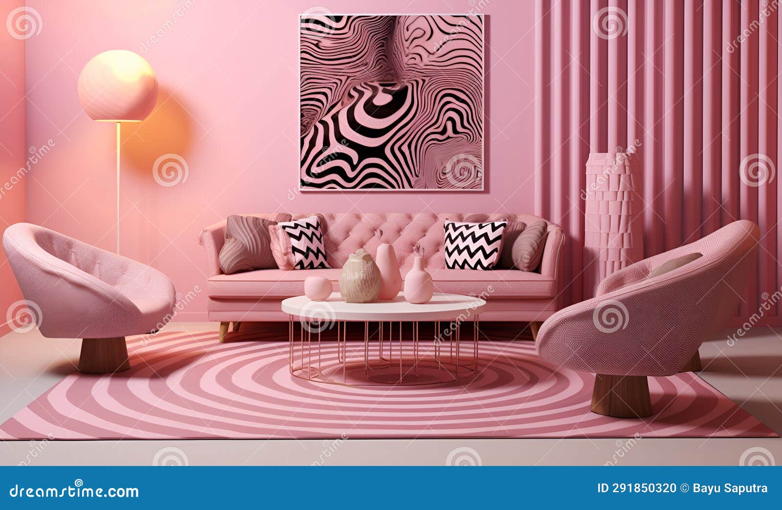 Modern Minimalist Pink House Interior, Ai Generative Stock Illustration ...