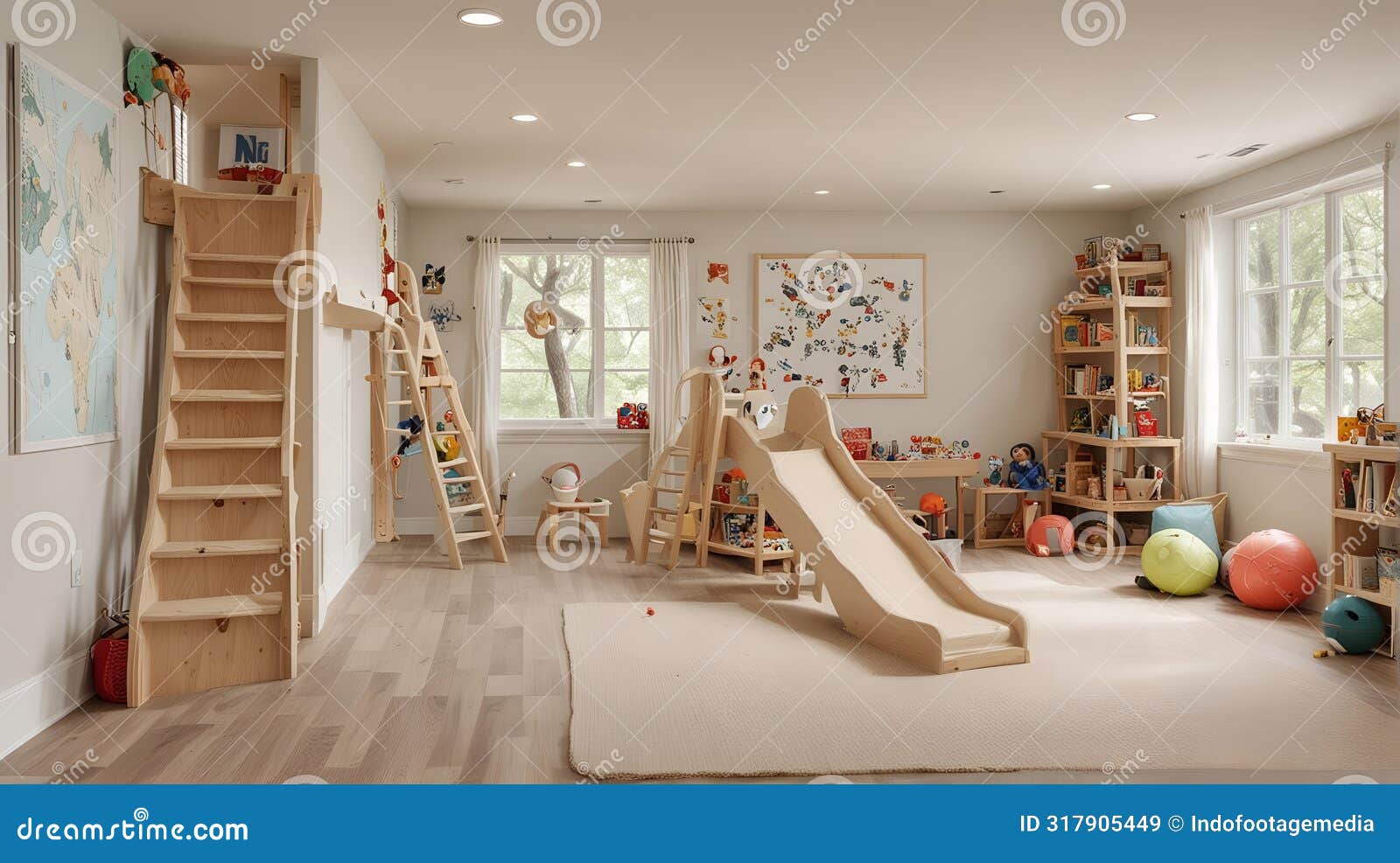 Modern Minimalist Playroom with a Built-in Slide and Climbing Structure ...