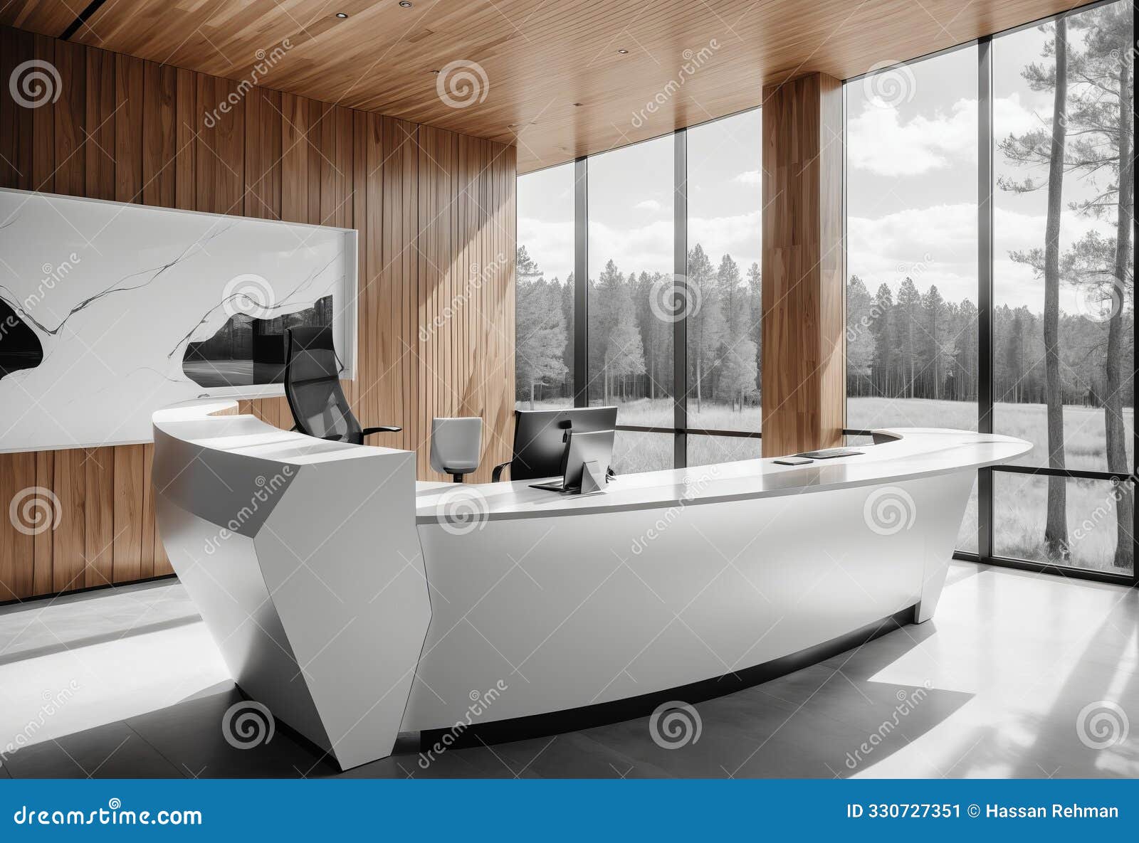 A Modern and Minimalist Reception Desk Stock Illustration ...