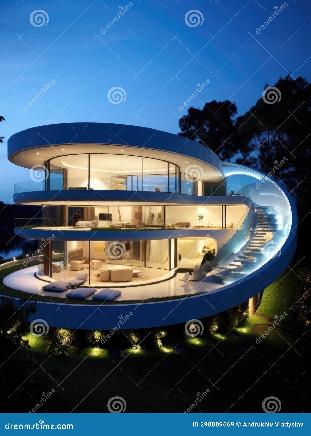 Modern Minimalist Round and Curved Shaped Luxury House Stock ...