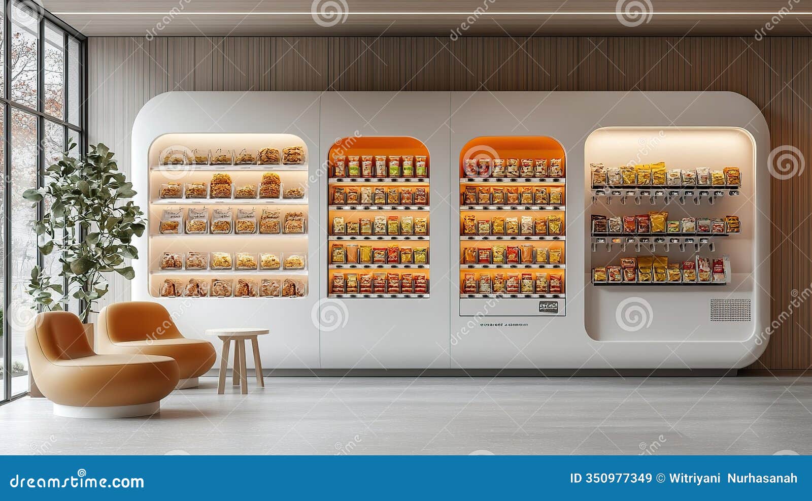 Modern Minimalist Snack Vending Machine Wall in a Bright, Airy Room ...