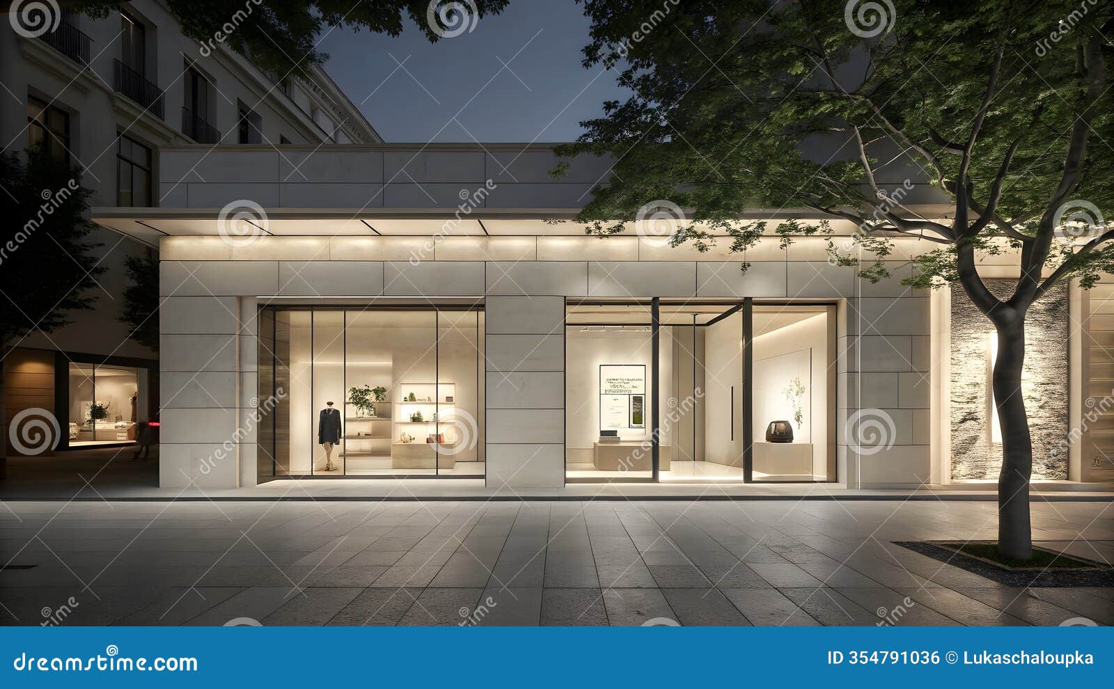 Modern Minimalist Storefront Showcasing Elegant Nighttime Design and ...