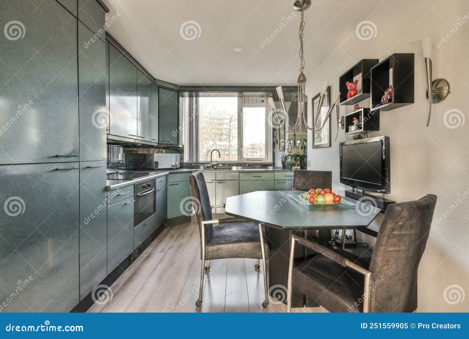 Kitchen and Dining Zone in Studio Apartment Stock Image - Image of ...