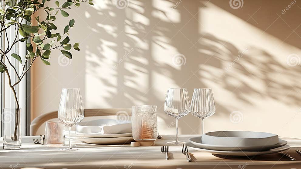 Modern Minimalist Table Setting with Geometric Patterns and Muted Stock ...