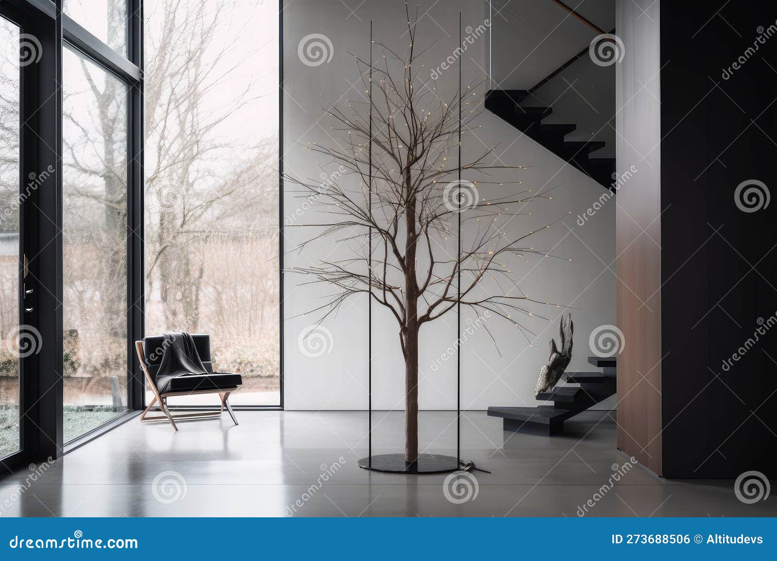 A Modern Minimalist Tree, with Natural or Metallic Elements, in a Sleek ...