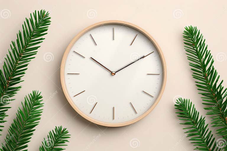 Modern Minimalist Wall Clock with Tropical Leaves Stock Illustration ...