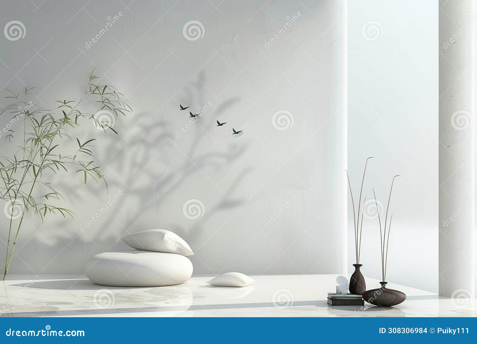 A Modern, Minimalist Zen Interior Space with Soft Natural Light Casting ...