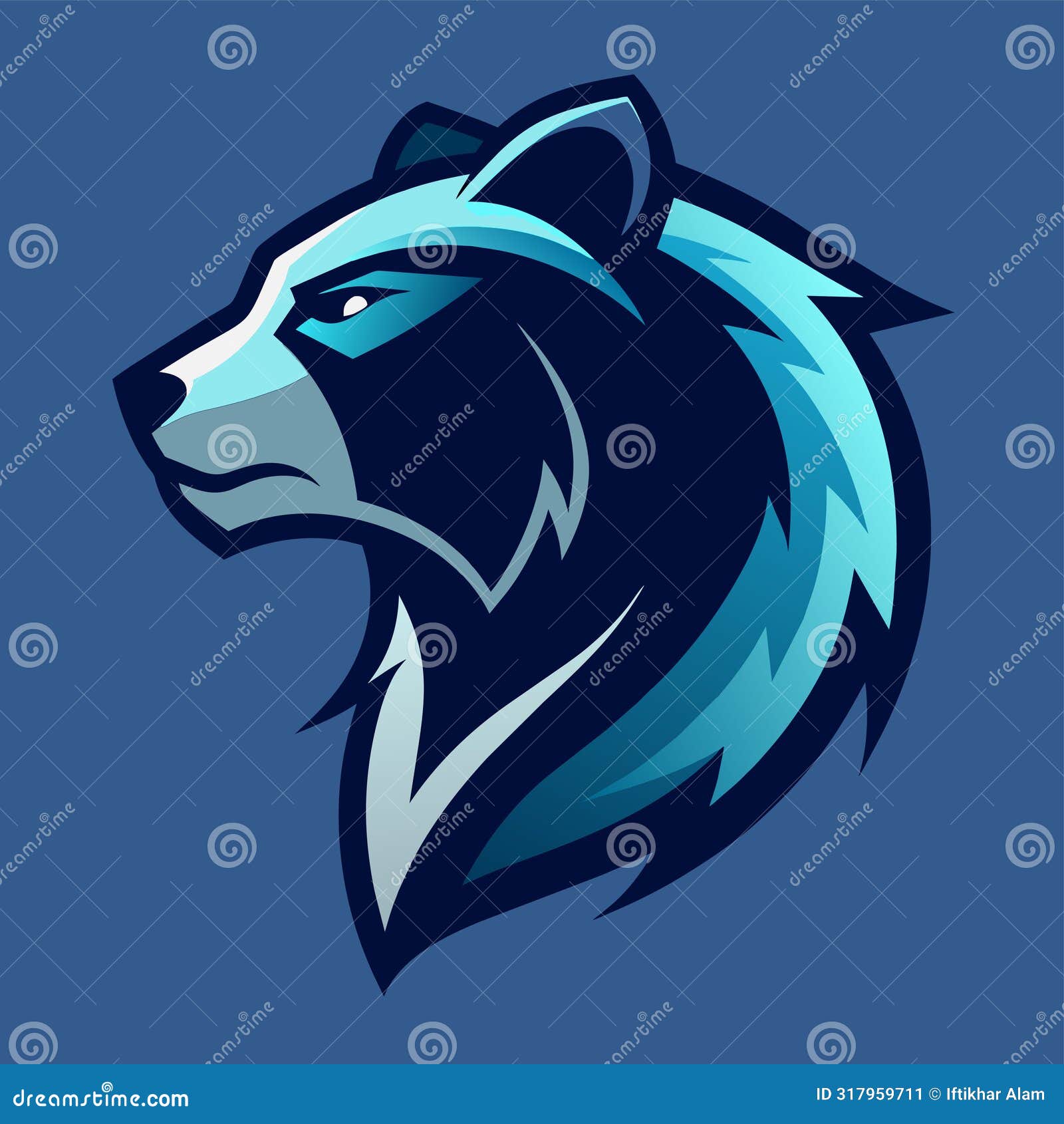 A Modern and Minimalistic Blue and White Wolf Logo Displayed on a Blue ...