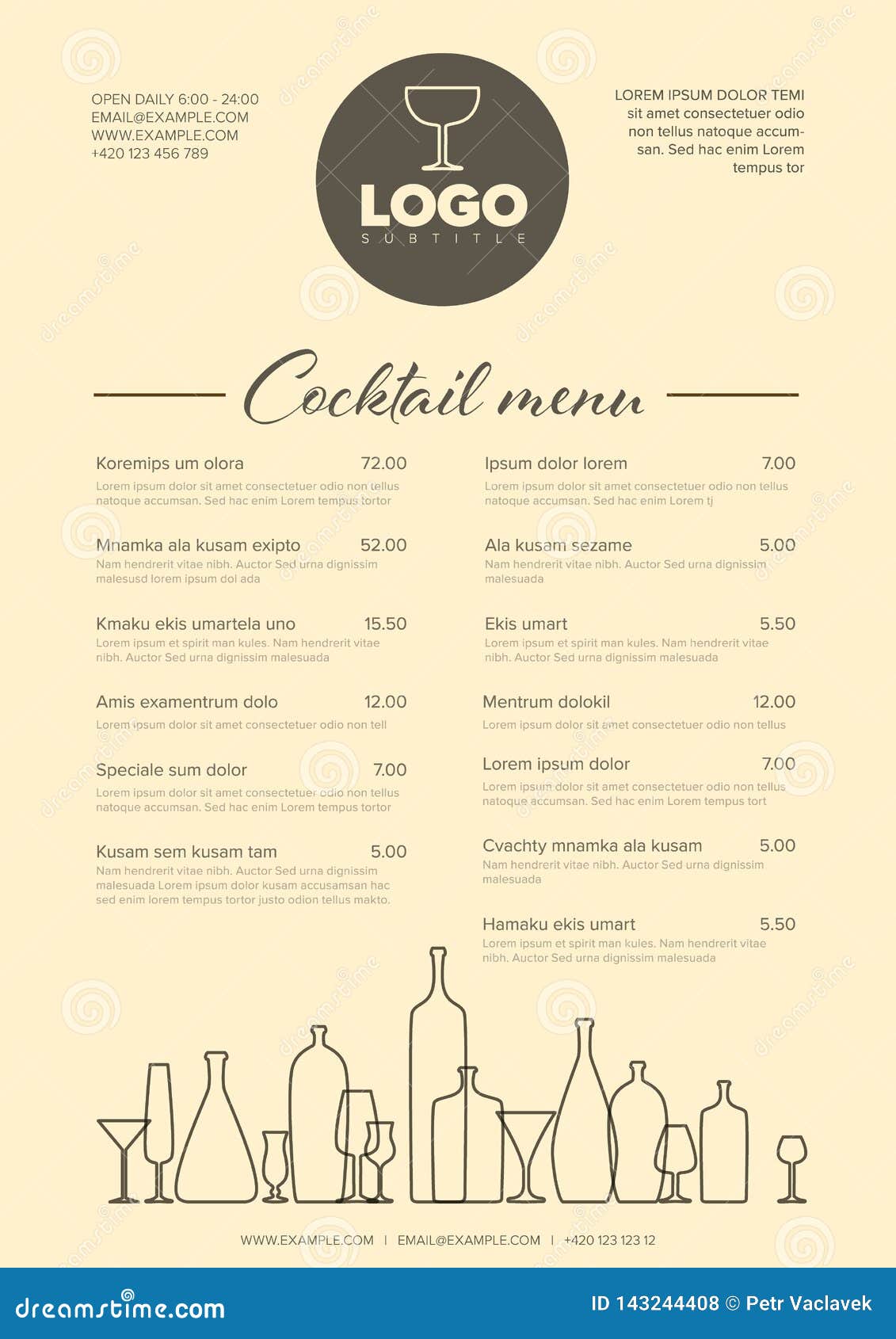 Modern Minimalistic Cocktail Menu Template Stock Vector - Illustration ...