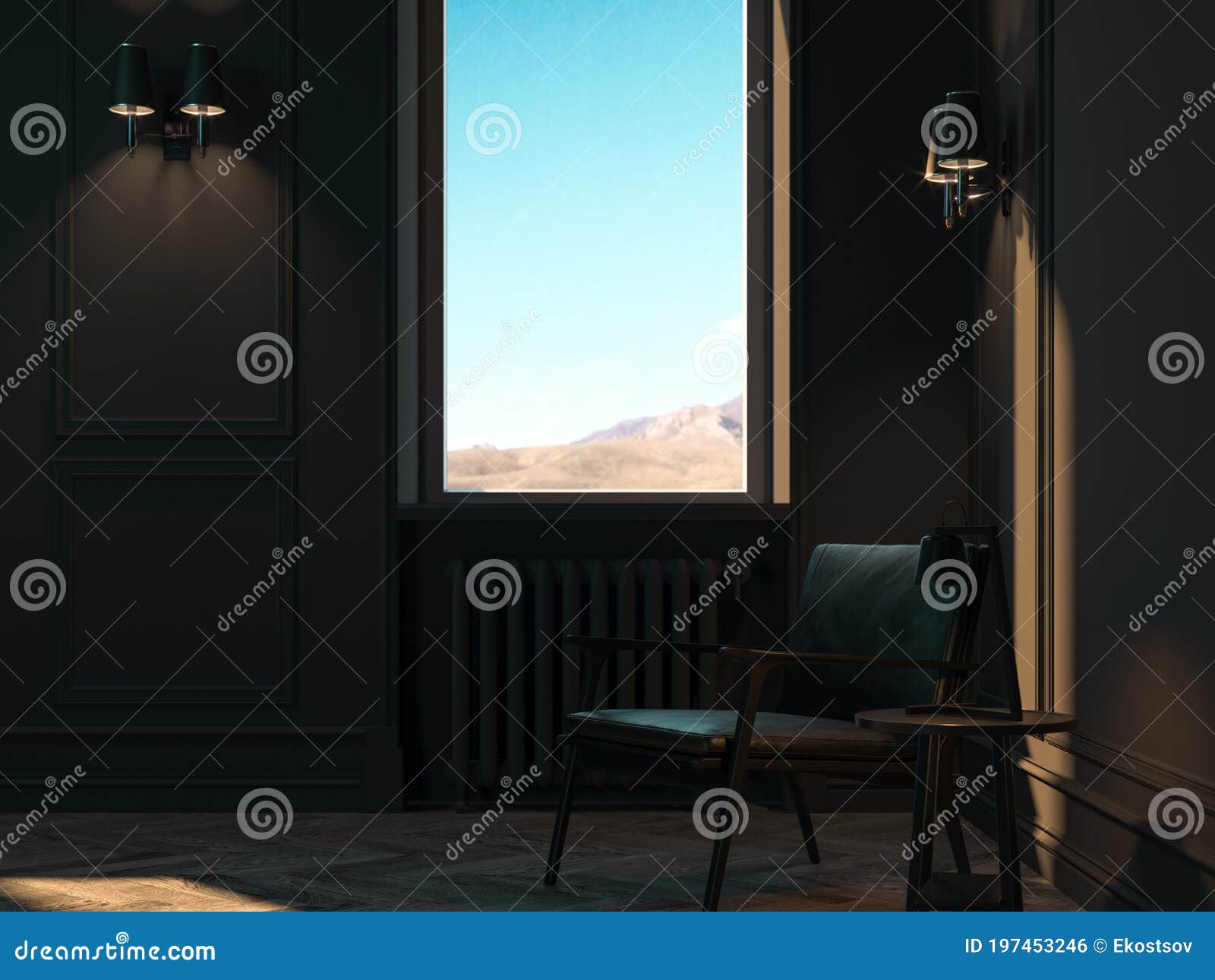 Modern Minimalistic Cozy Room Interior with Big Rectangular Window with ...