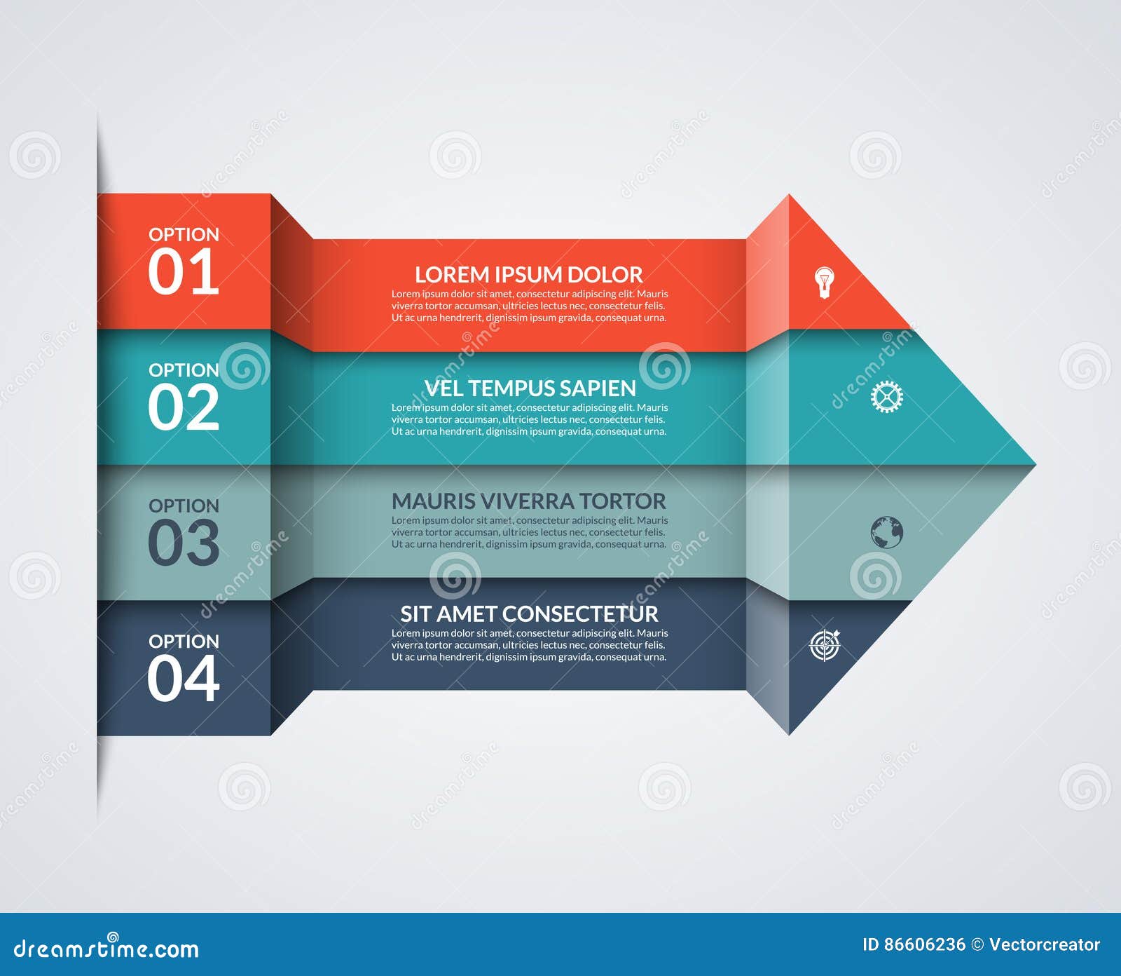 Modern Minimalistic Infographics. Big Paper Arrow of 4 Colored ...