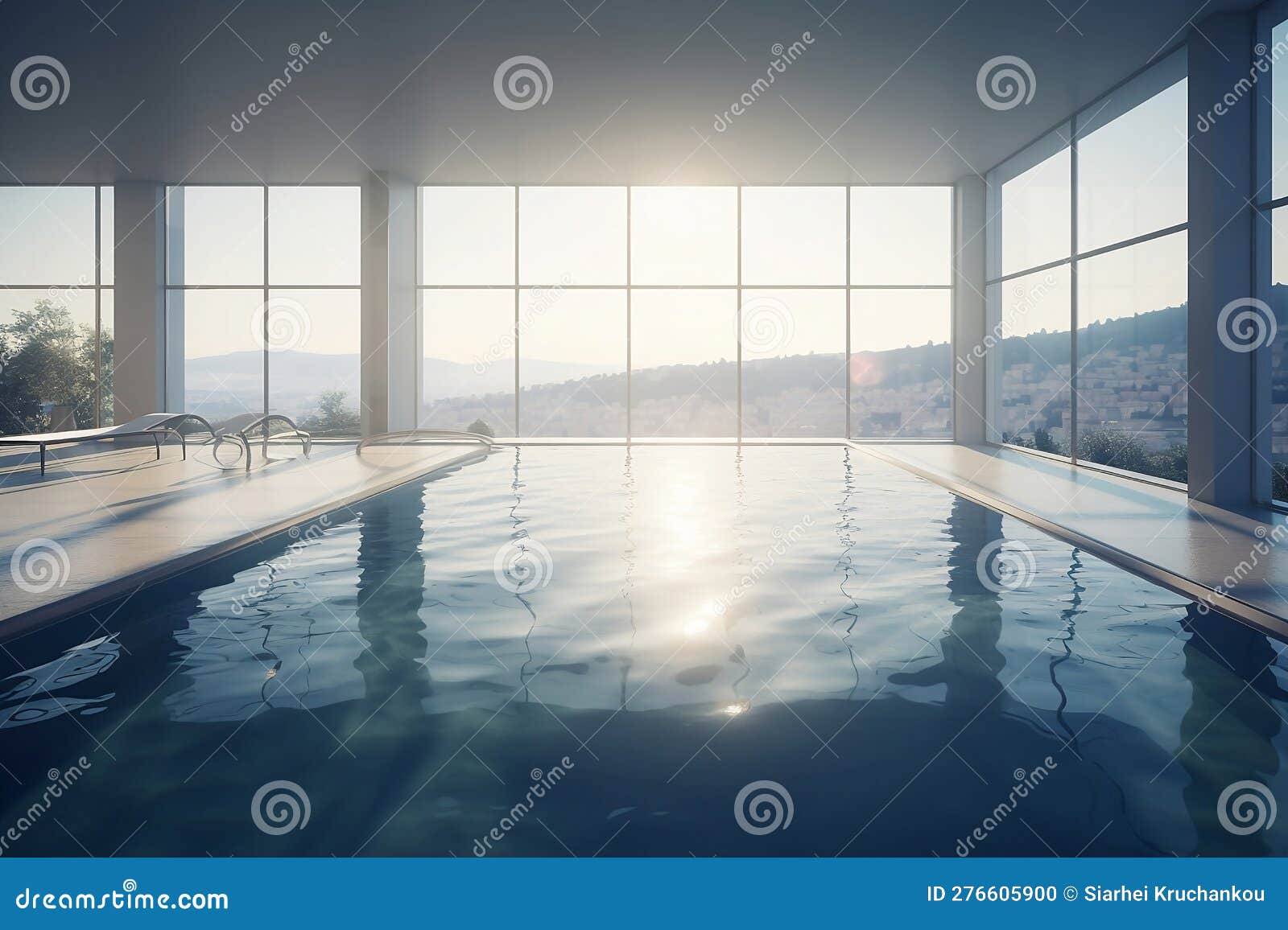 Modern Minimalistic Luxury Swimming Pool with Large Windows Stock ...