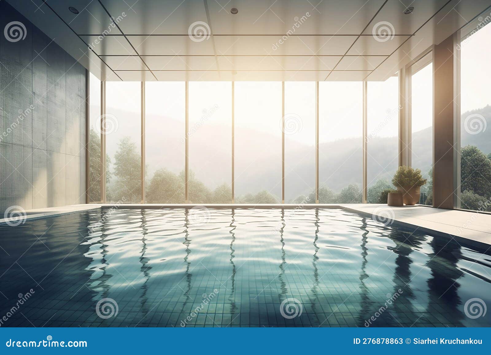Modern Minimalistic Luxury Swimming Pool with Large Windows Stock ...