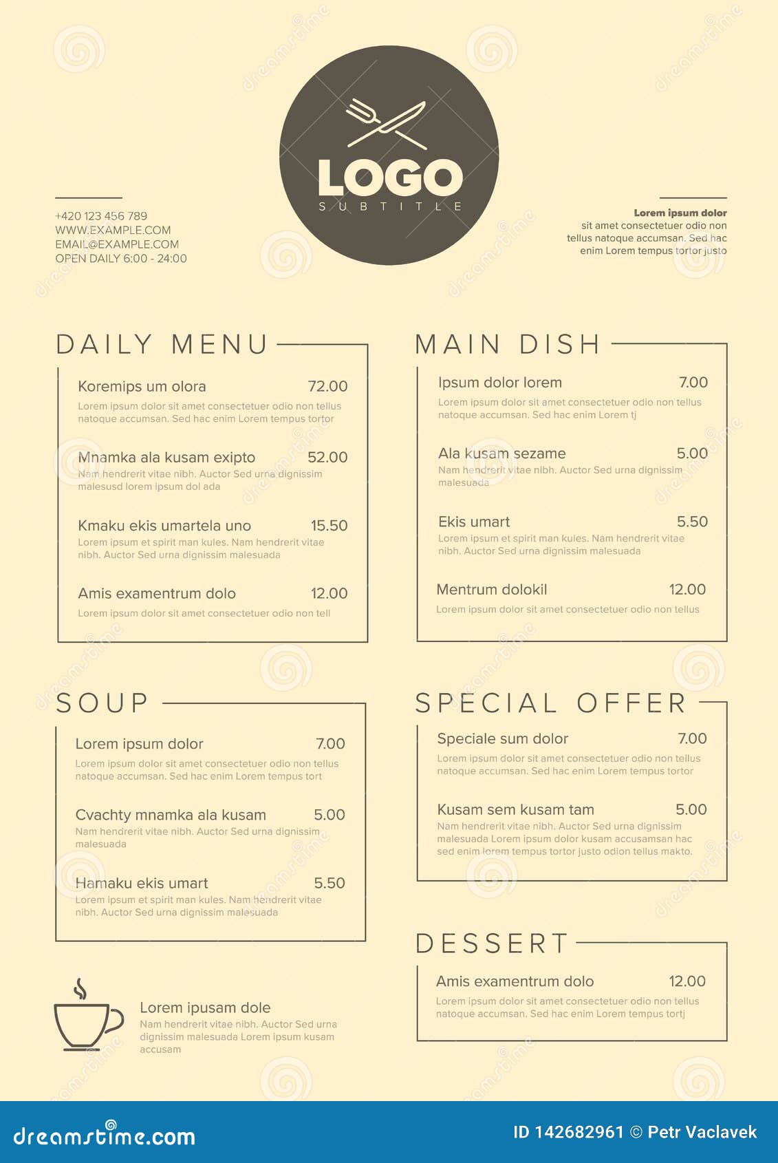 Modern Minimalistic Restaurant Menu Template Stock Vector ...