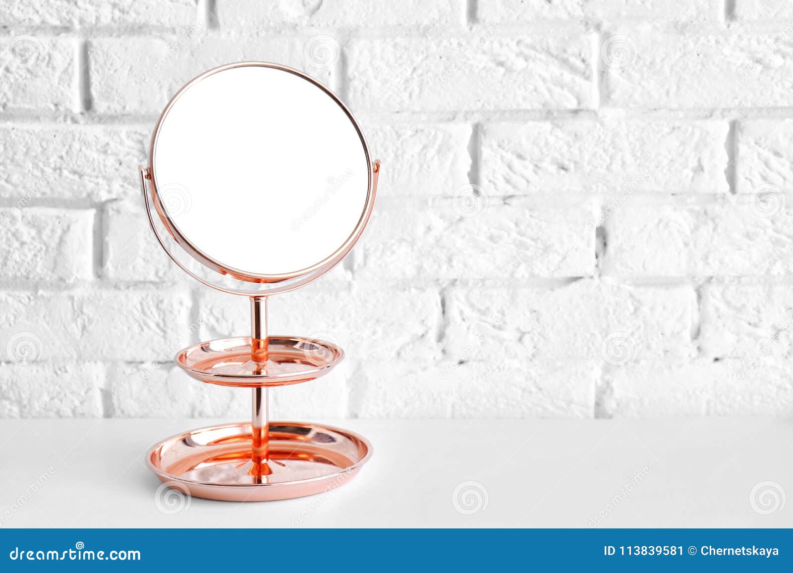 Modern mirror on table stock image. Image of copy, space - 113839581