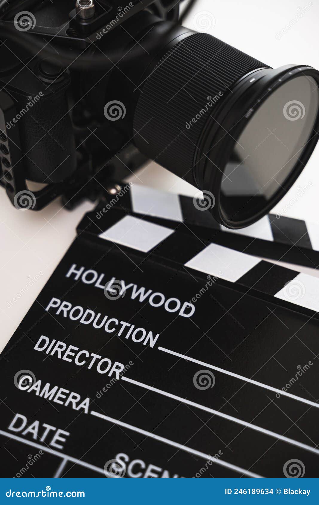 Modern Black Mirrorless Camera Rig and Clapperboard Stock Photo - Image ...