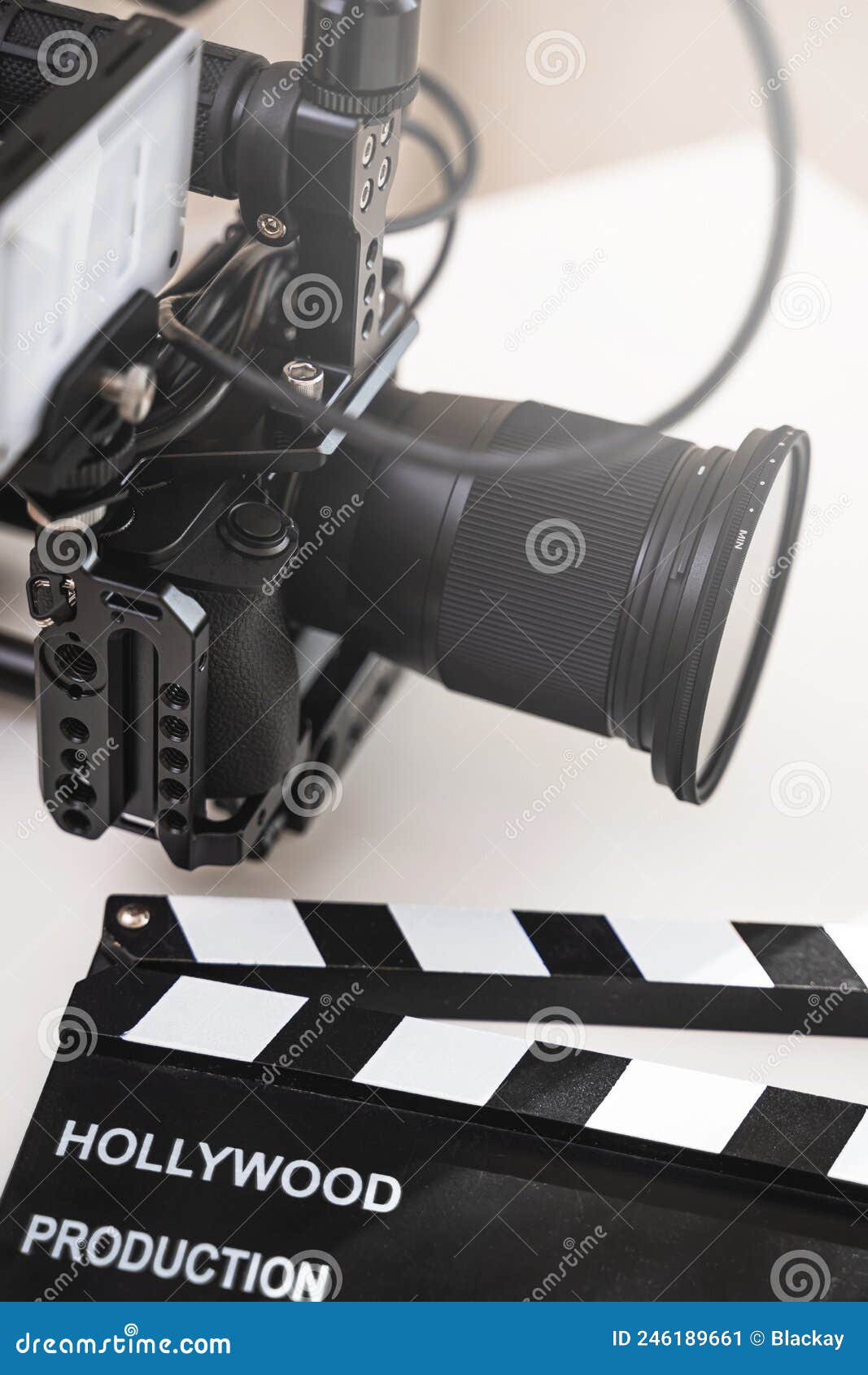 Modern Black Mirrorless Camera Rig and Clapperboard Stock Image - Image ...