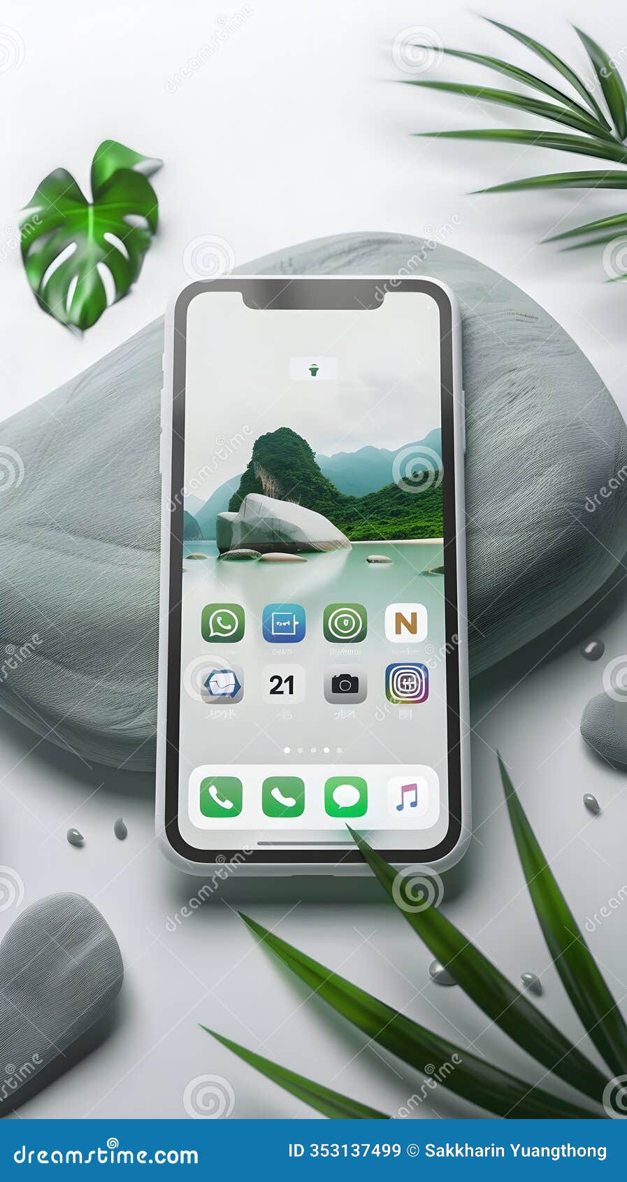 Modern Mobile App Mockup on Stone Background Stock Illustration ...